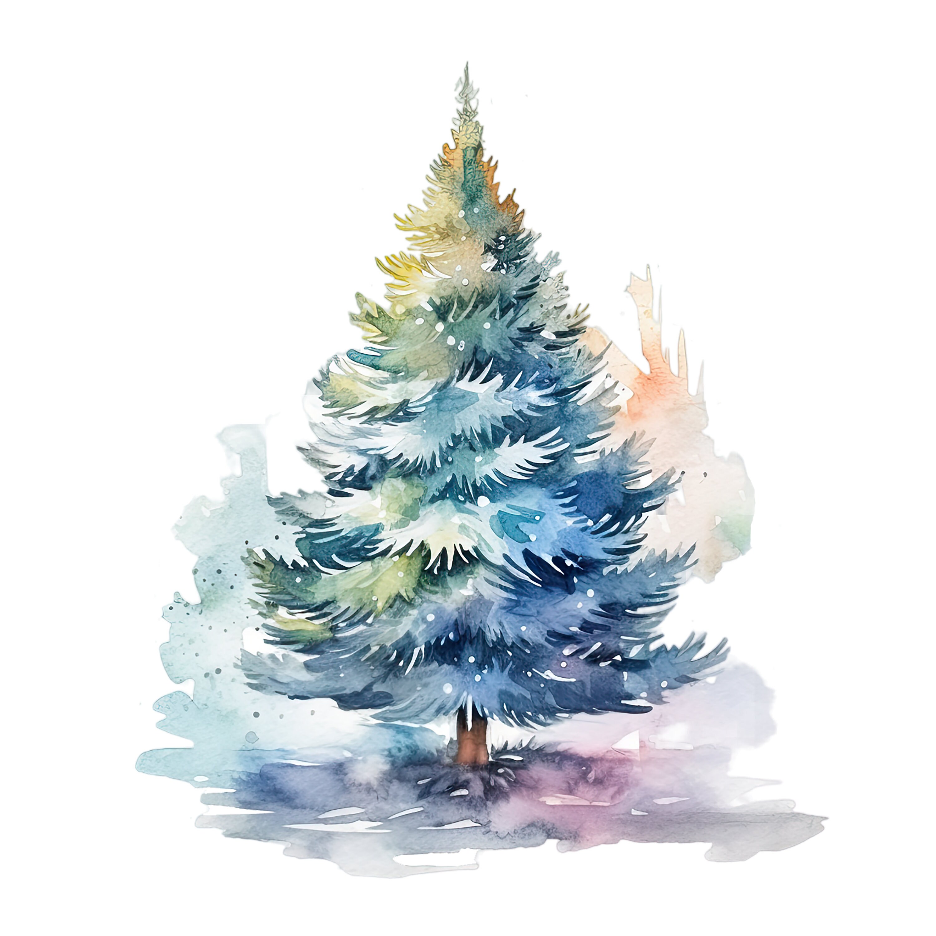 Watercolor Christmas Tree Clipart: Holiday PNG Images (digital Download ...
