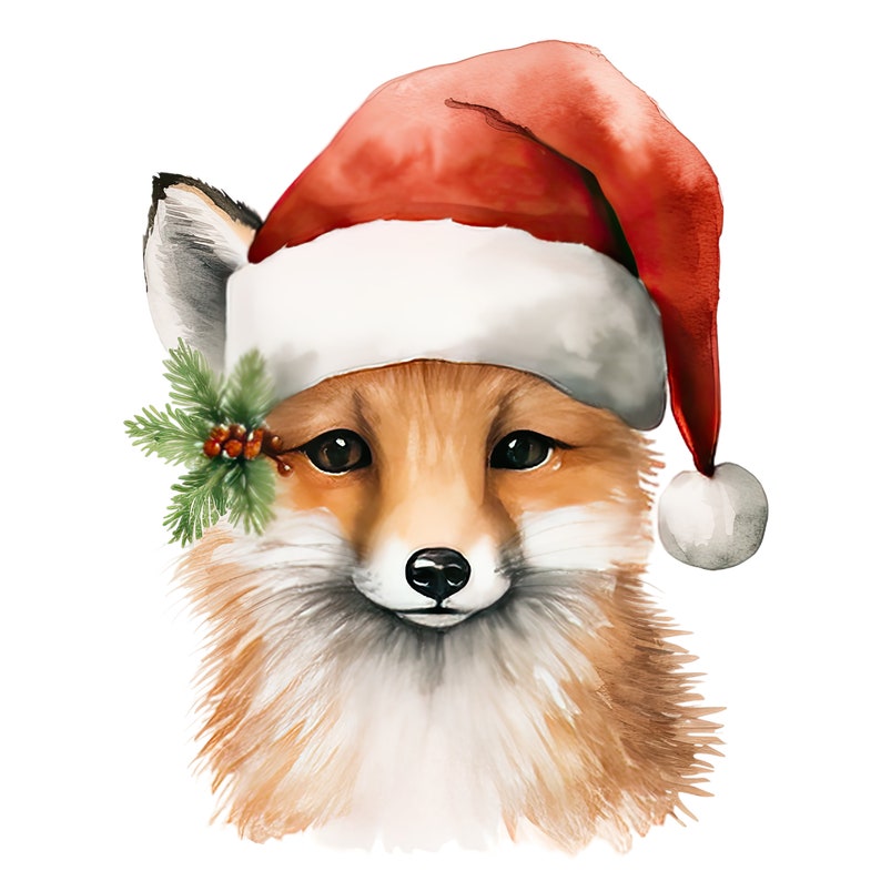 Watercolour Christmas Fox Clipart, Christmas Fox, Cute Animals, Winter ...