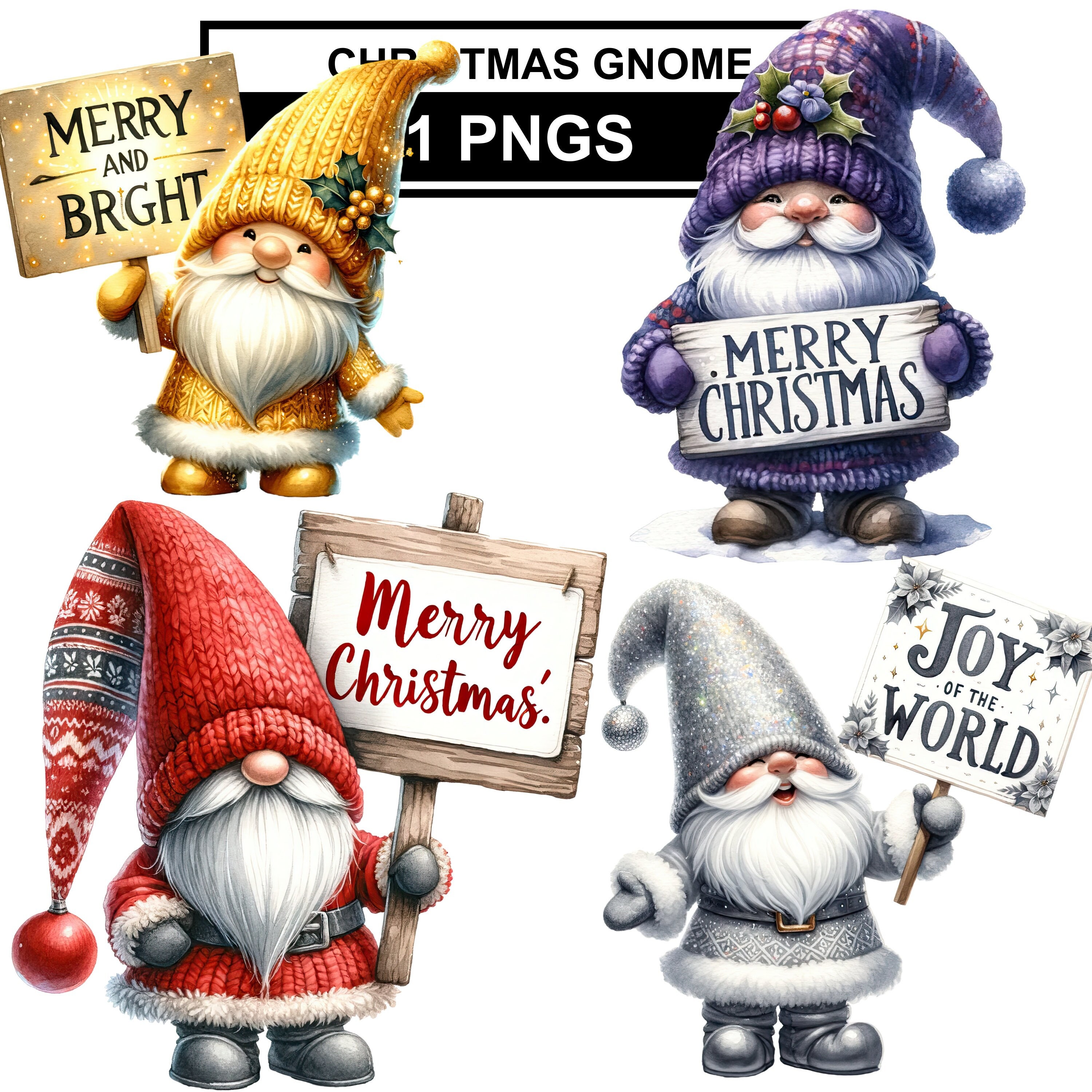 Watercolor Christmas Gnome Clipart Bundle, 21 High Quality PNG Files ...