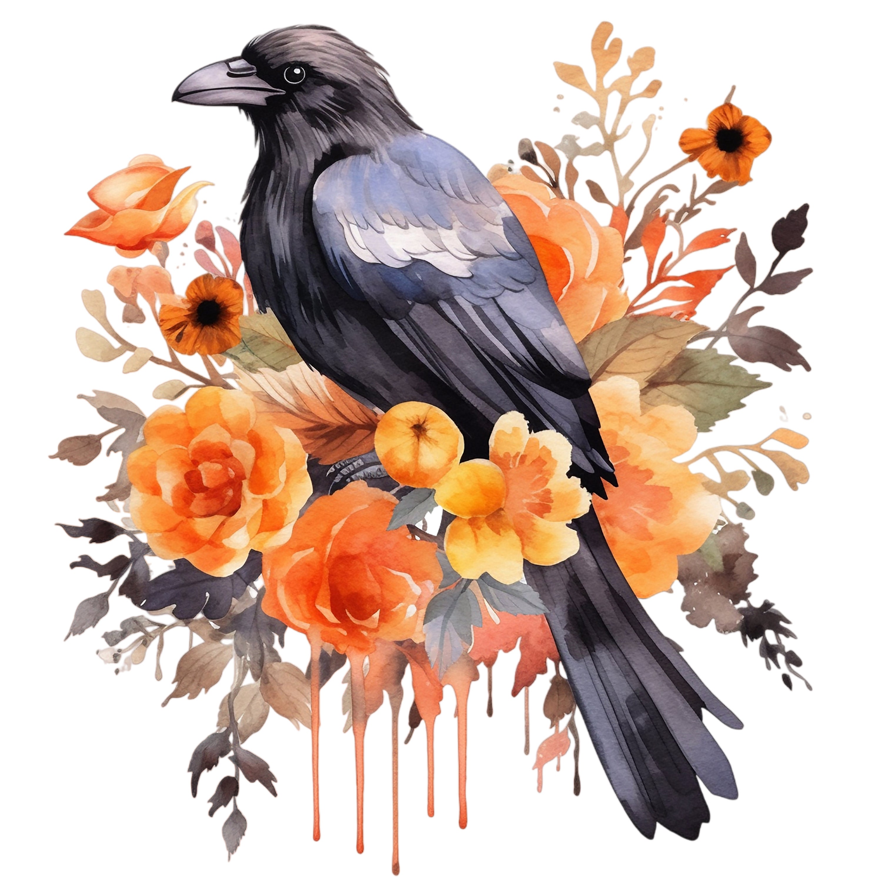 Watercolor Halloween Crow Clipart: Spooky Raven PNG Images (digital ...