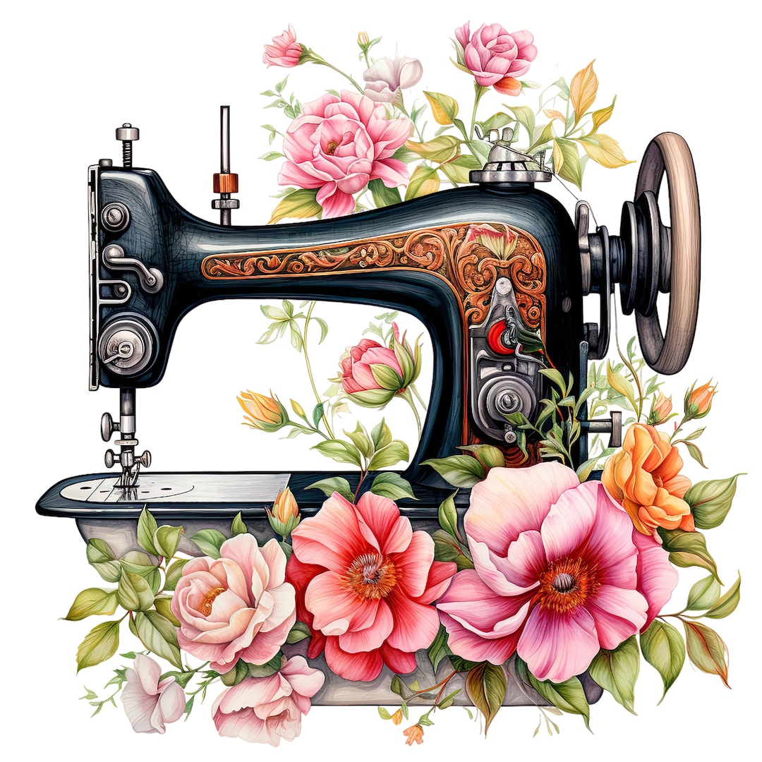 Watercolor Floral Sewing Machine PNG, Sewing Machine Clipart, Sewing ...