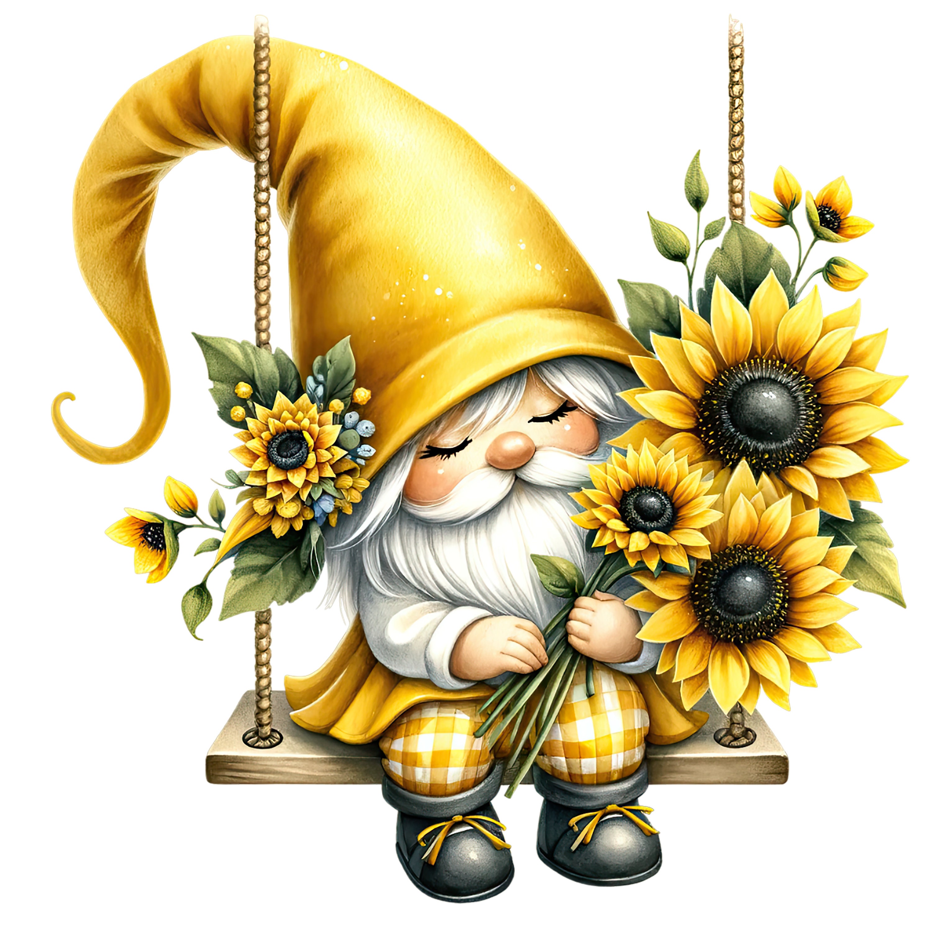 Watercolor Sunflower Gnome Clipart, Gnome With Flowers, Gnomes ...