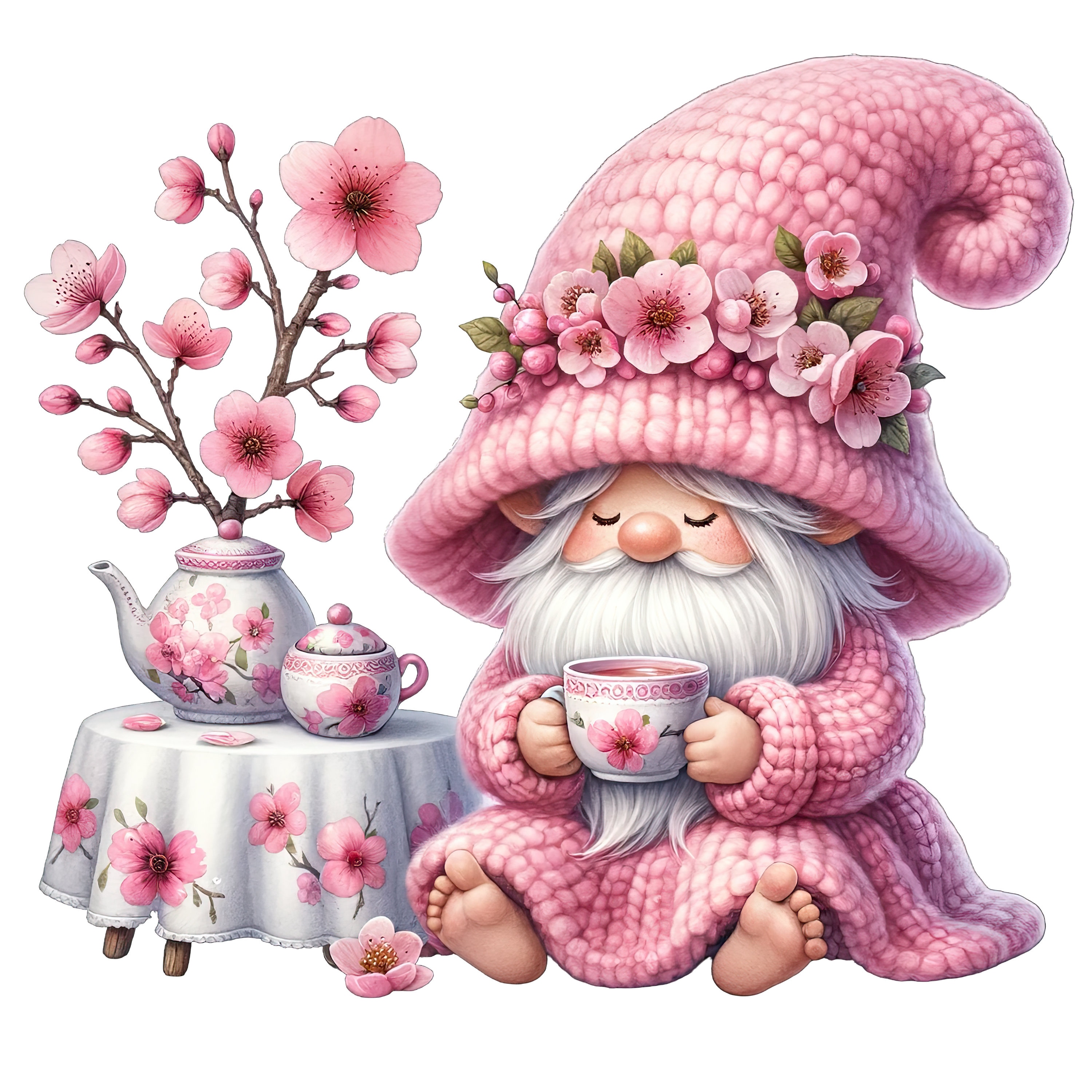 Cherry Blossom Gnome Clipart, Spring Gnome Clipart, Cute Cherry Blossom ...