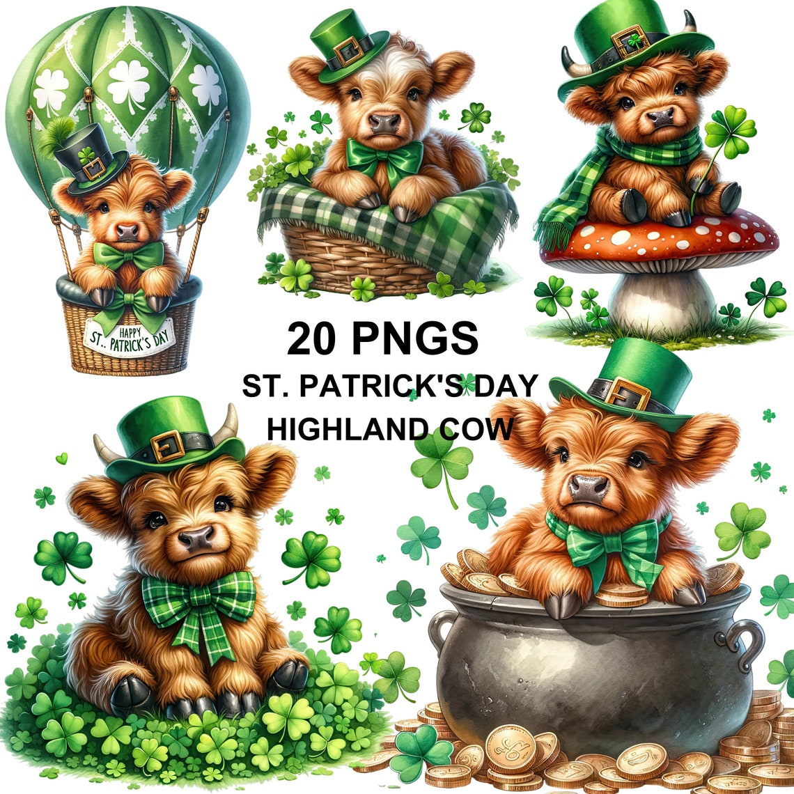 Watercolor St Patrick's Highland Cow Clipart (digital Download) - Etsy