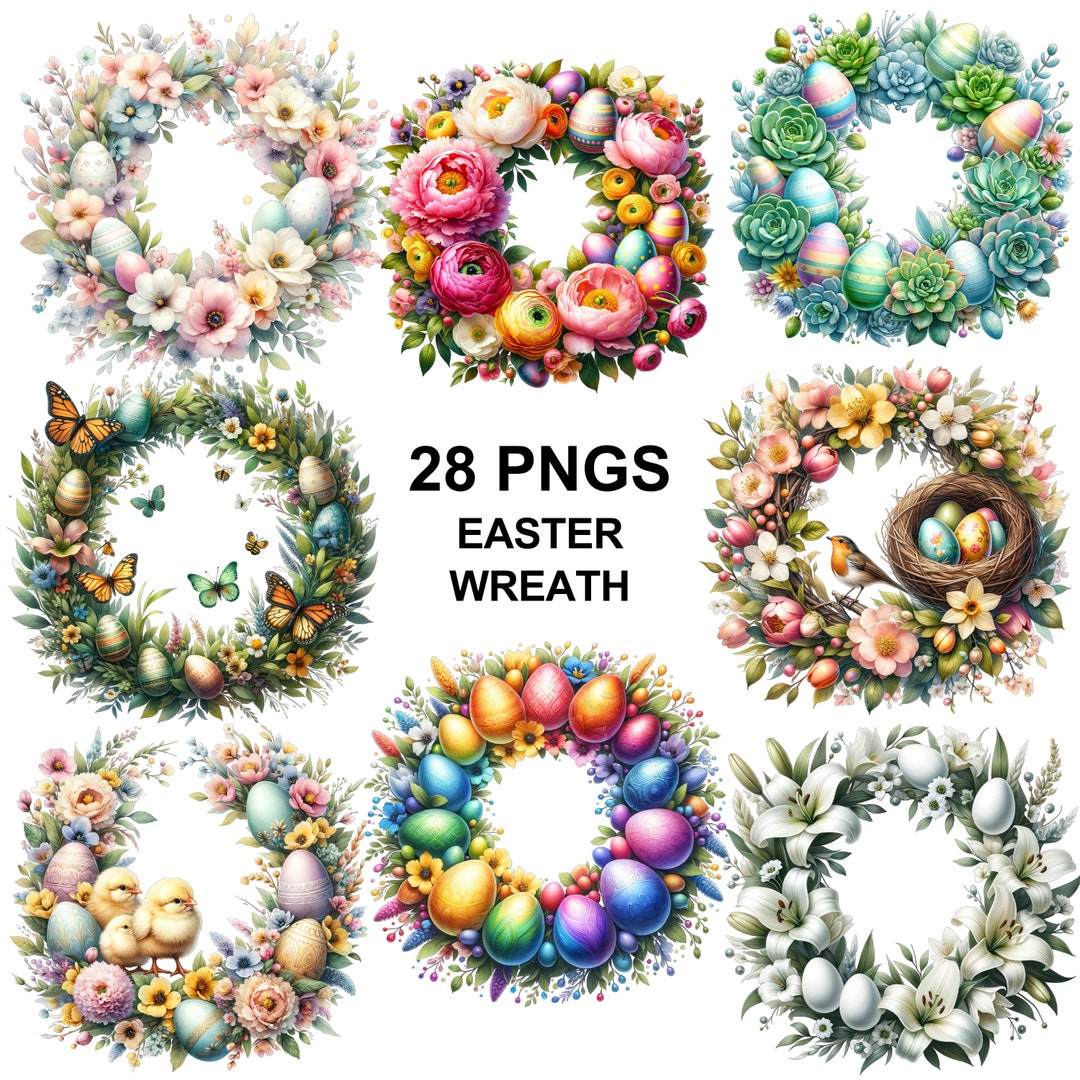Watercolor Easter Wreath Clipart, Wreath Images, Eggs Wreath, Wreath ...