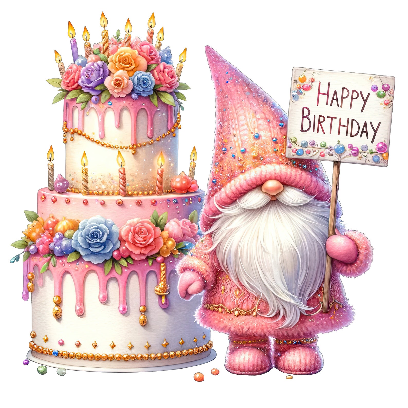 Happy Birthday Gnome Clipart, Birthday Gnome, Gnome Sublimation ...