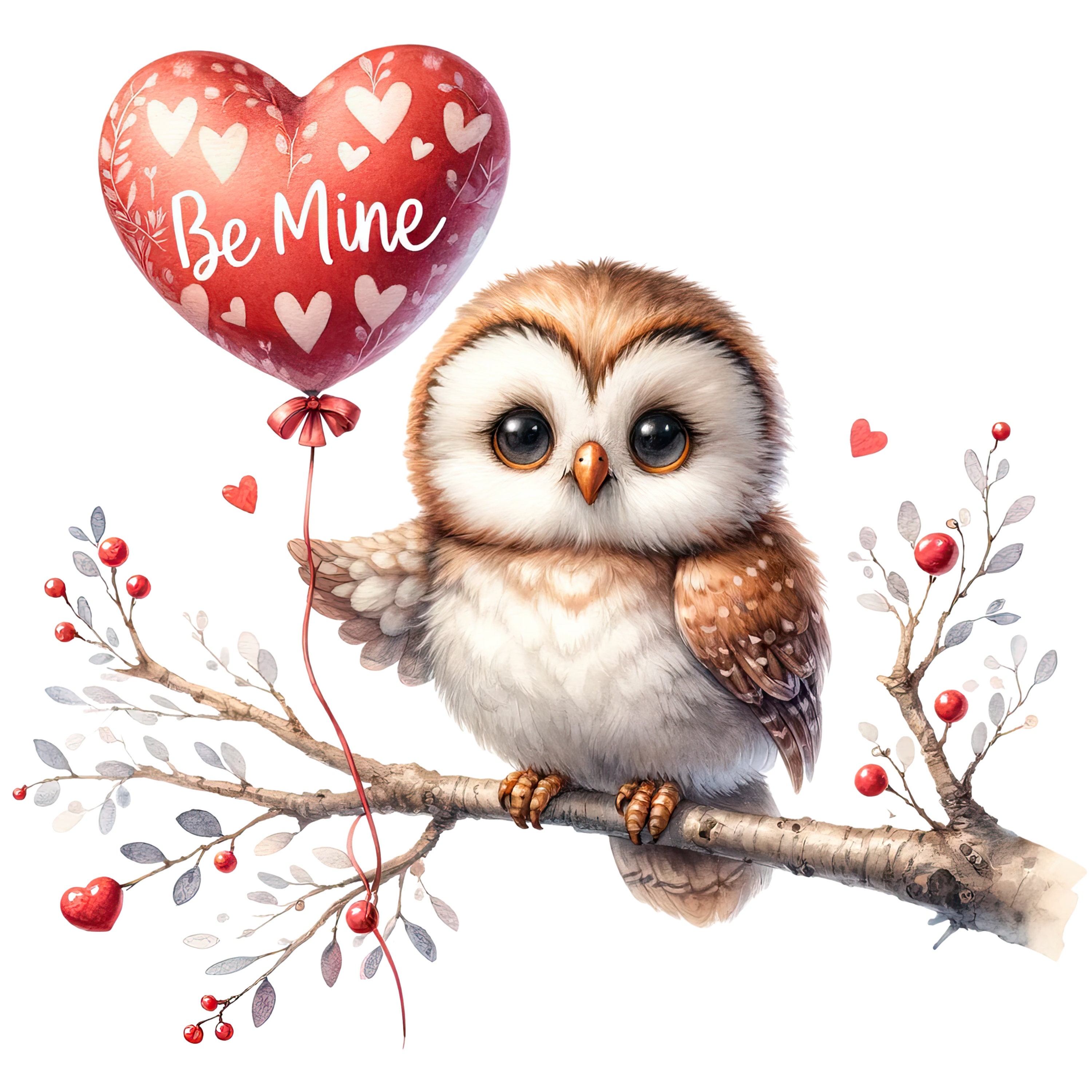 Watercolor Cute Valentines Owl Clipart, Owl Valentine, Romantic Clipart ...