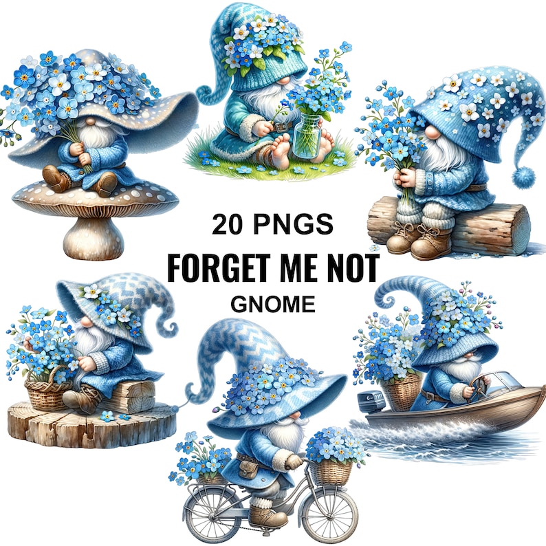 Forget Me Not Gnome Clipart: Spring Garden PNG (digital Download) - Etsy