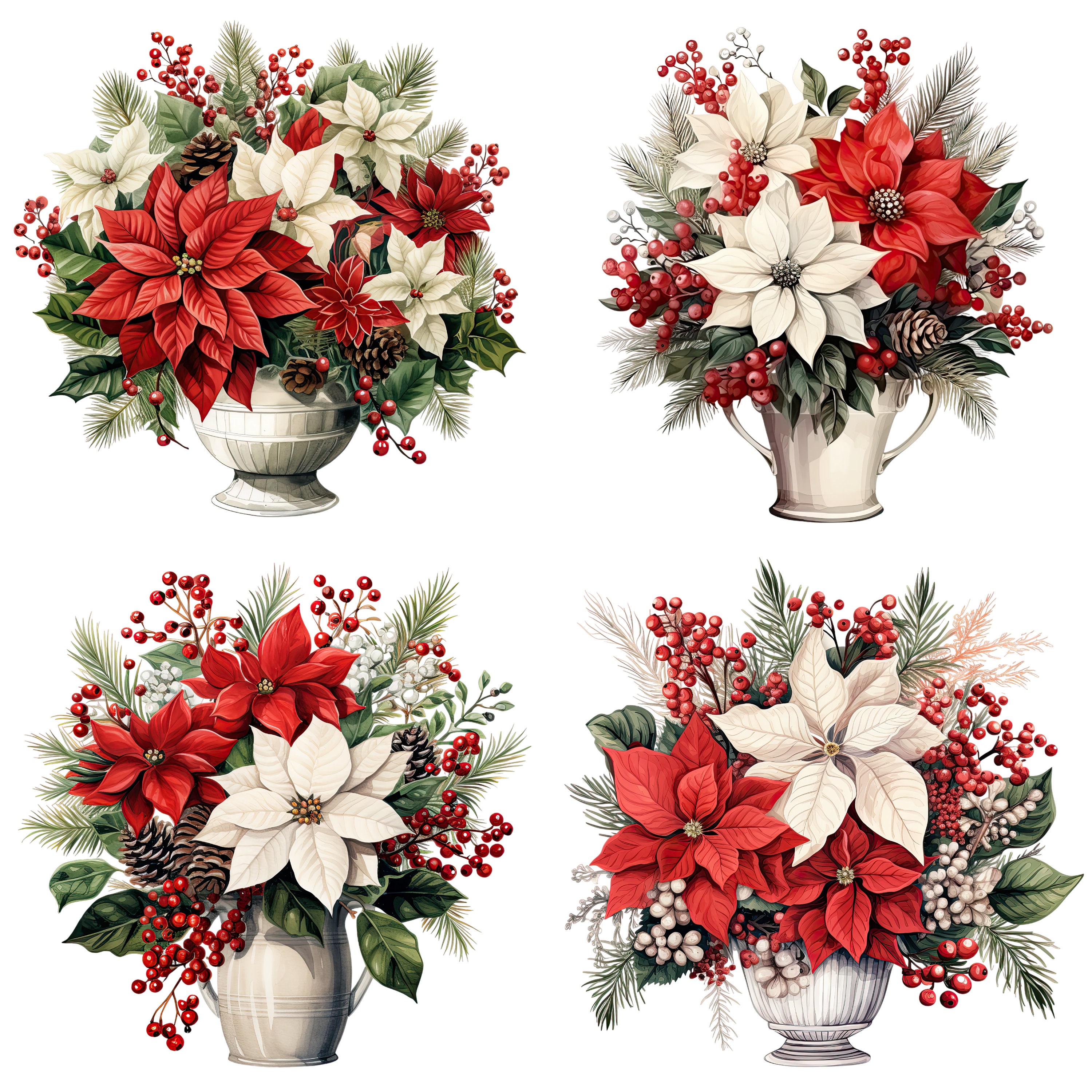 Watercolor Christmas Flowers Clipart, Christmas Bouquets Png, Christmas ...