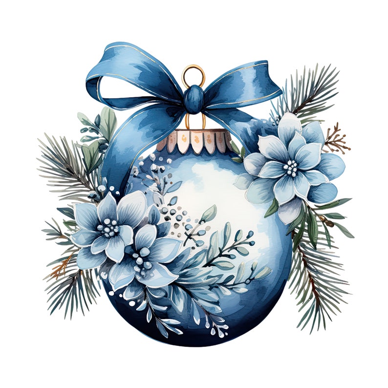 Watercolor Blue Baubles Clipart, Blue Bauble Clipart, Christmas ...