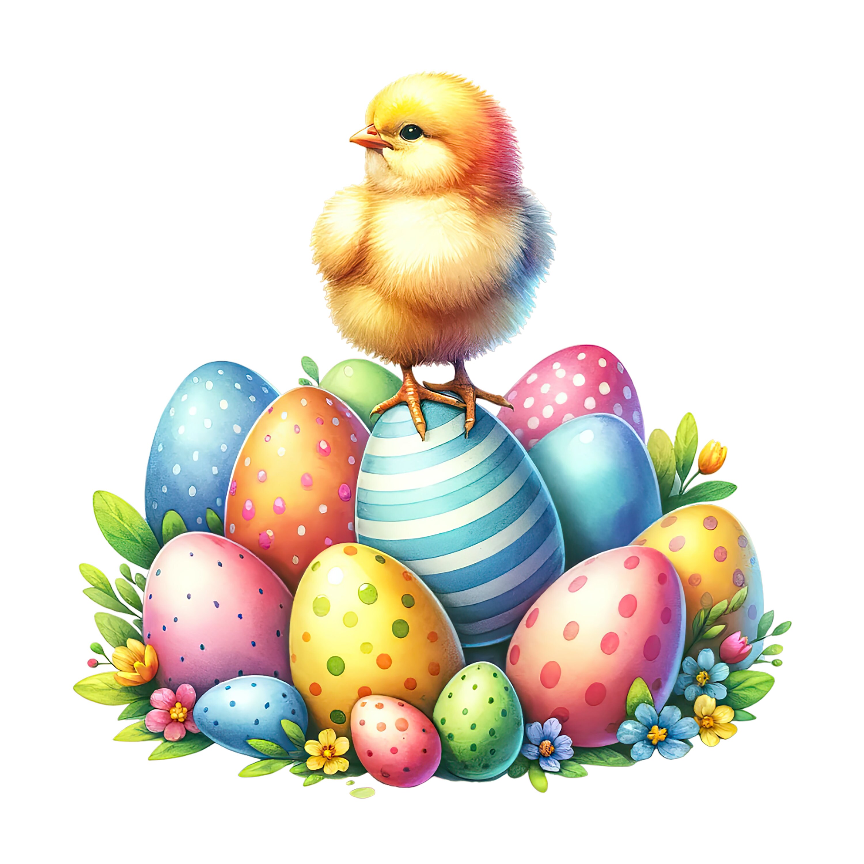 Watercolor Easter Chick Clipart, Cute Easter Chick, Chick With Flowers ...