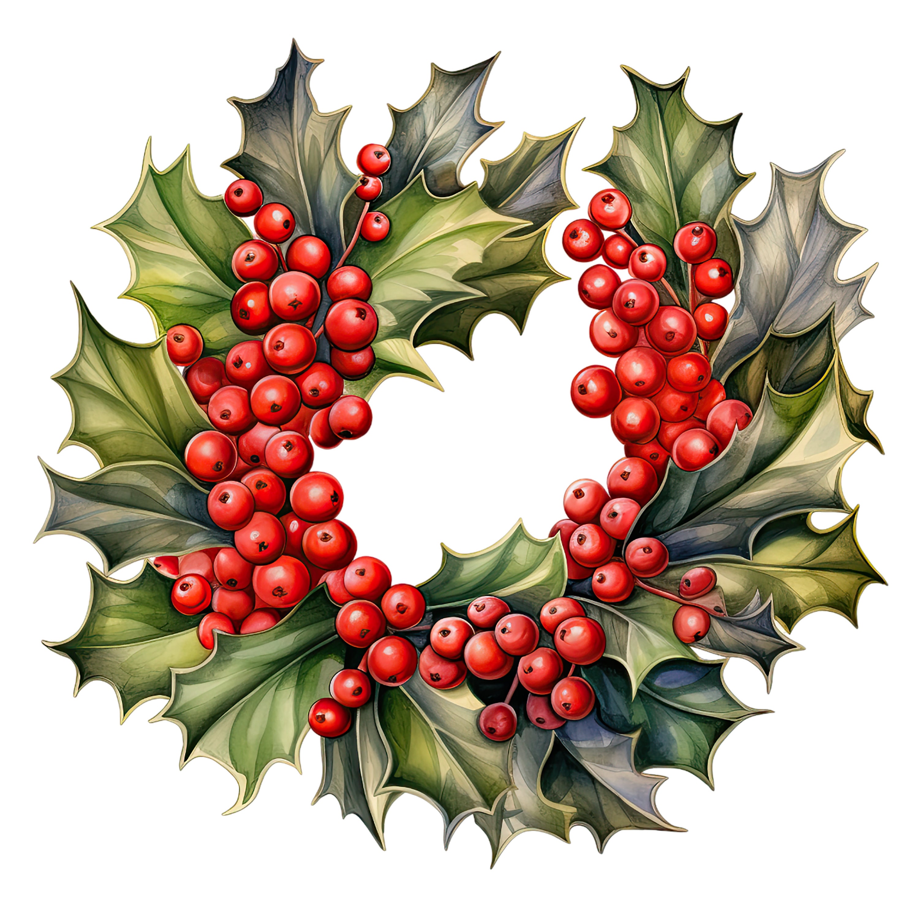 Watercolor Christmas Holly Wreath Clipart (digital Download) - Etsy