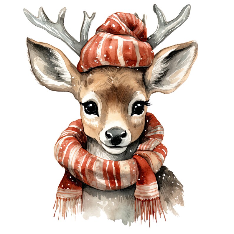 Watercolor Cute Christmas Reindeer Clipart, Christmas Reindeer Clipart ...
