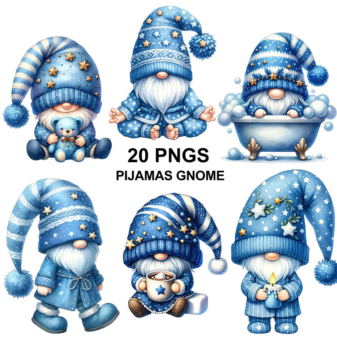 Watercolor Pijamas Gnome Clipart, Bedtime Gnomes Clipart, Gnome Clipart ...