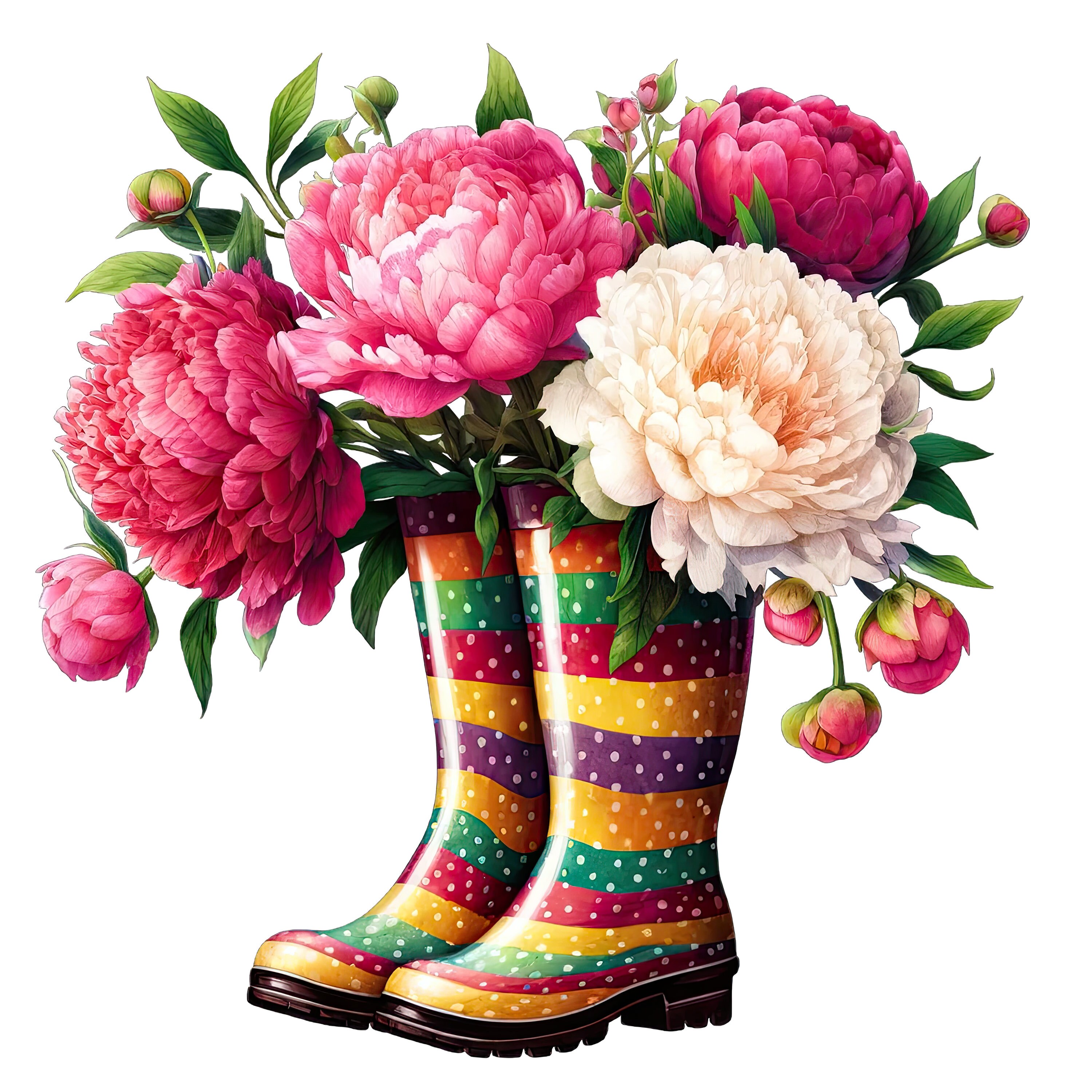 Garden Boots Clipart, Flowers Graphics, Wild Flowers Png, Watercolor ...