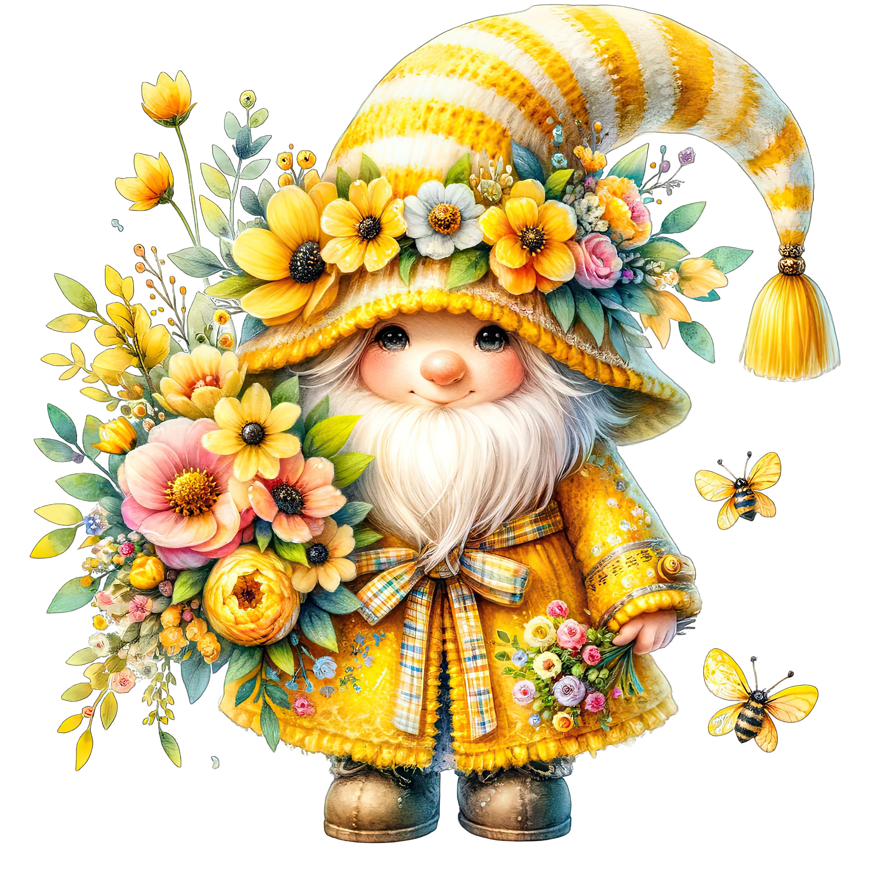 Bee Gnome Watercolor Clipart: Spring & Summer Gnomes (digital Download ...