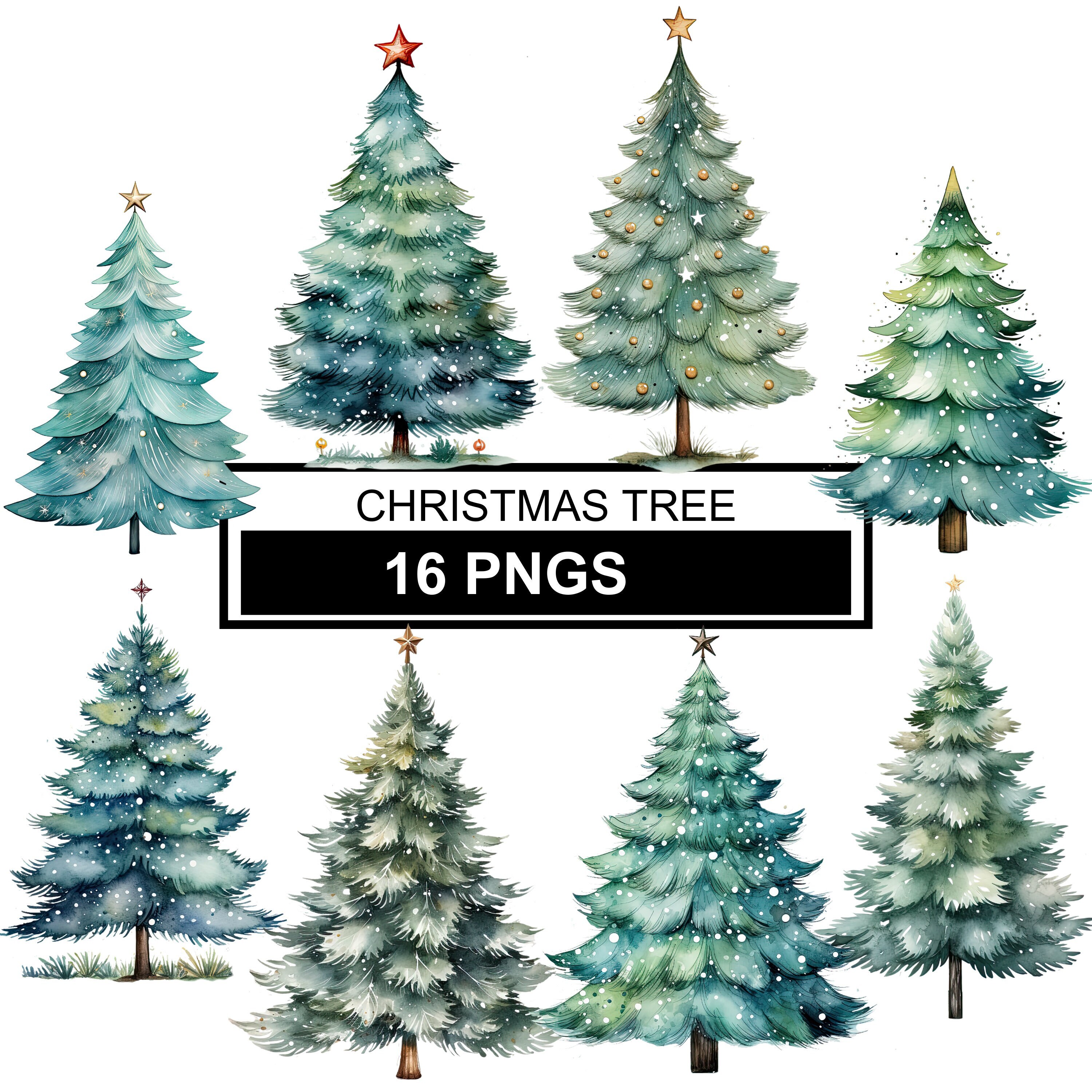 Watercolor Christmas Trees Clipart, Christmas Tree Clipart, PNG ...