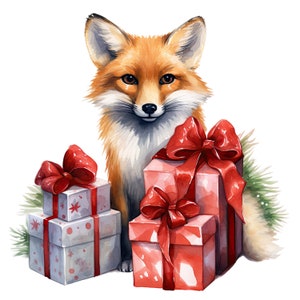 Watercolour Christmas Fox Clipart, Christmas Fox, Cute Animals, Winter ...