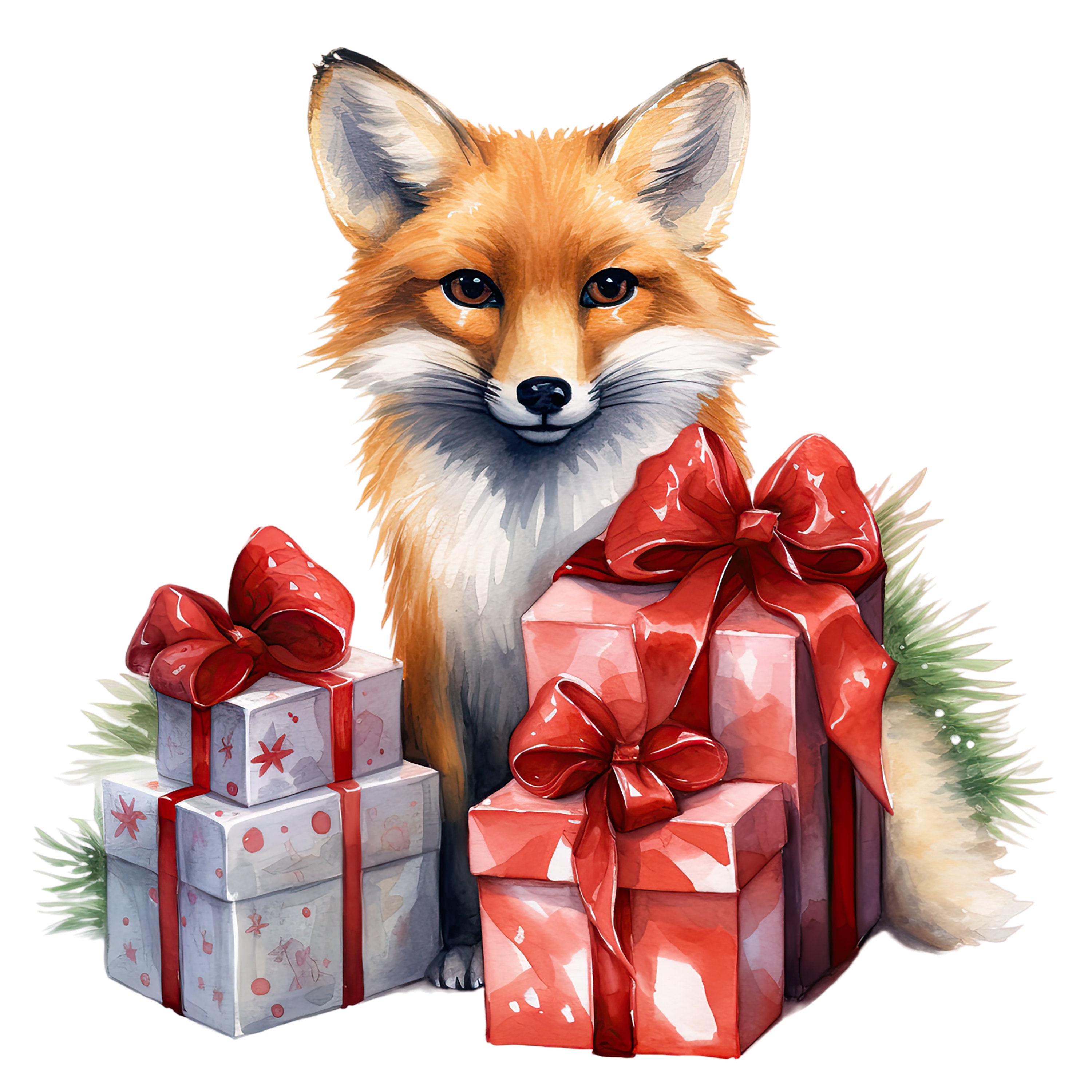 Watercolour Christmas Fox Clipart, Christmas Fox, Cute Animals, Winter ...