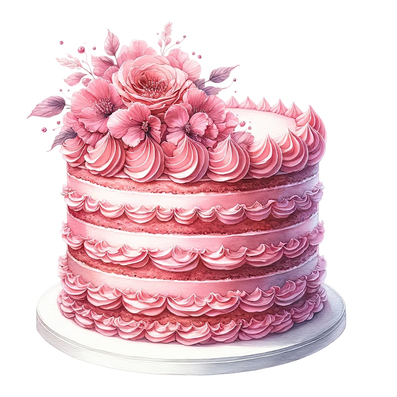Luxury Pink Cakes Clipart, Pink Cake Clipart, Watercolor Luxury Pink ...