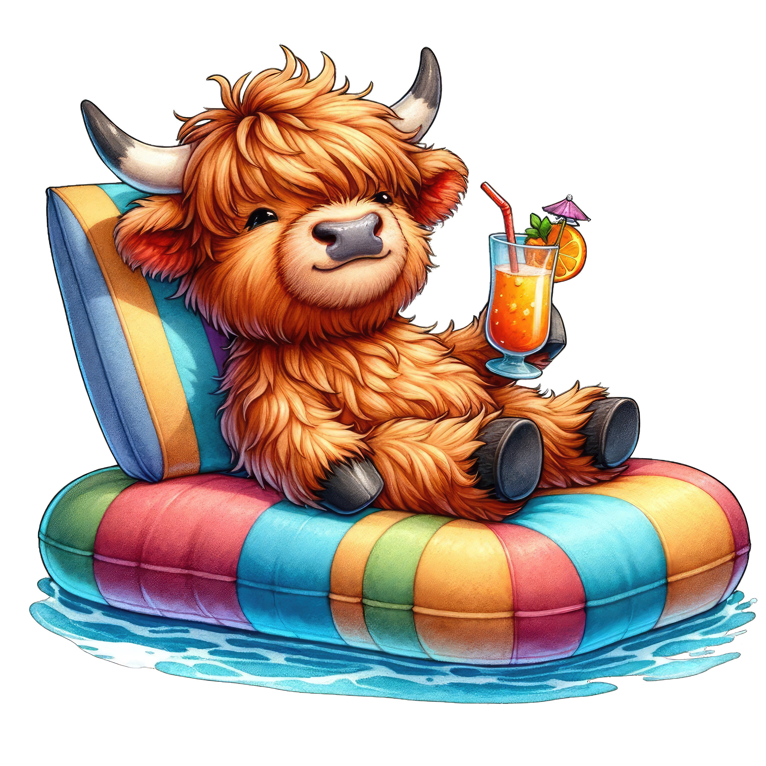 Watercolor Cow Clipart, Summer Cow Clipart, Watercolor Beach, Highland ...