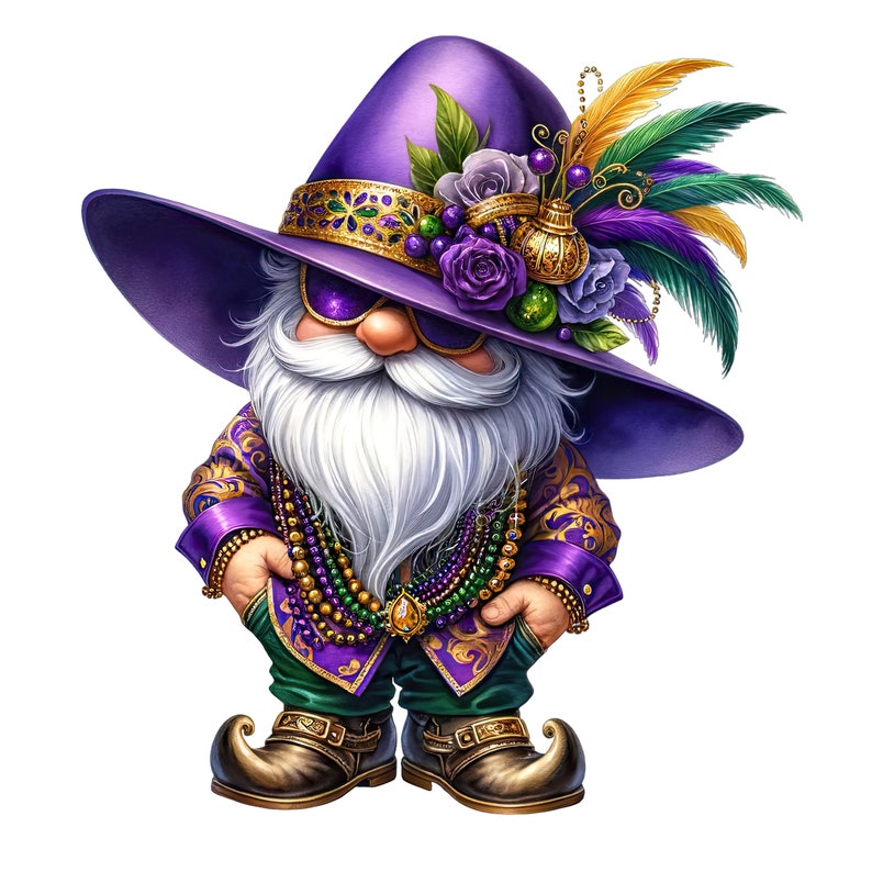 Watercolor Mardi Gras Gnome Clipart: Festive Carnival PNG (digital ...