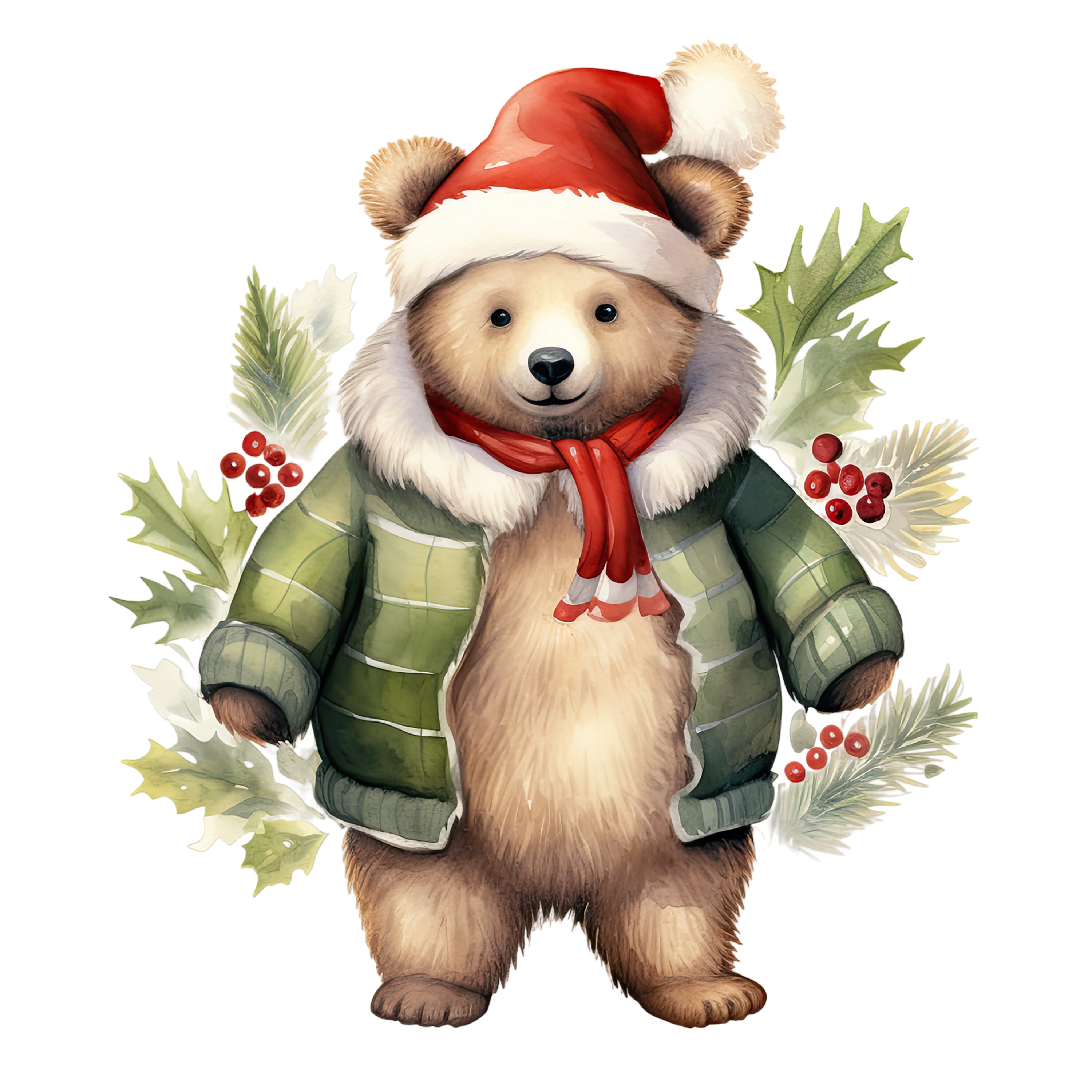 Watercolor Christmas Teddy Bear Clipart Christmas Teddy Bear - Etsy