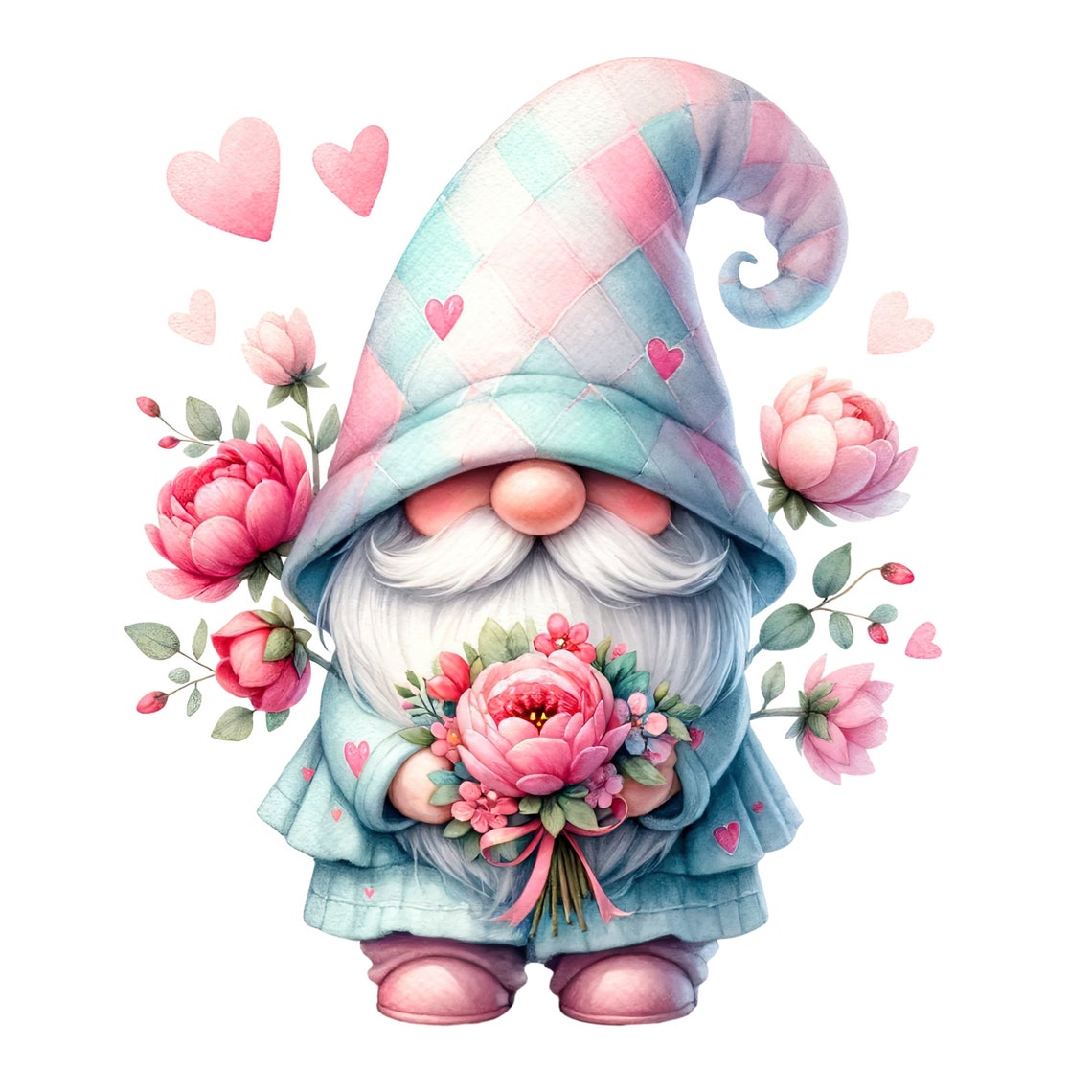 Valentines Pastel Gnome Clipart, Gnome Sublimation, Valentines Graphics ...
