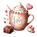 Love Hot Chocolate Clipart: Valentine Mugs, Pink Cocoa (digital ...
