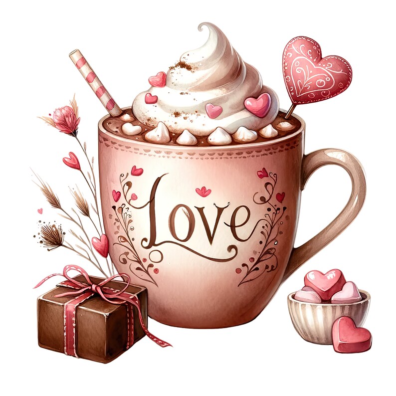 Love Hot Chocolate Clipart, Drink Sublimation, Hot Cocoa Clipart ...