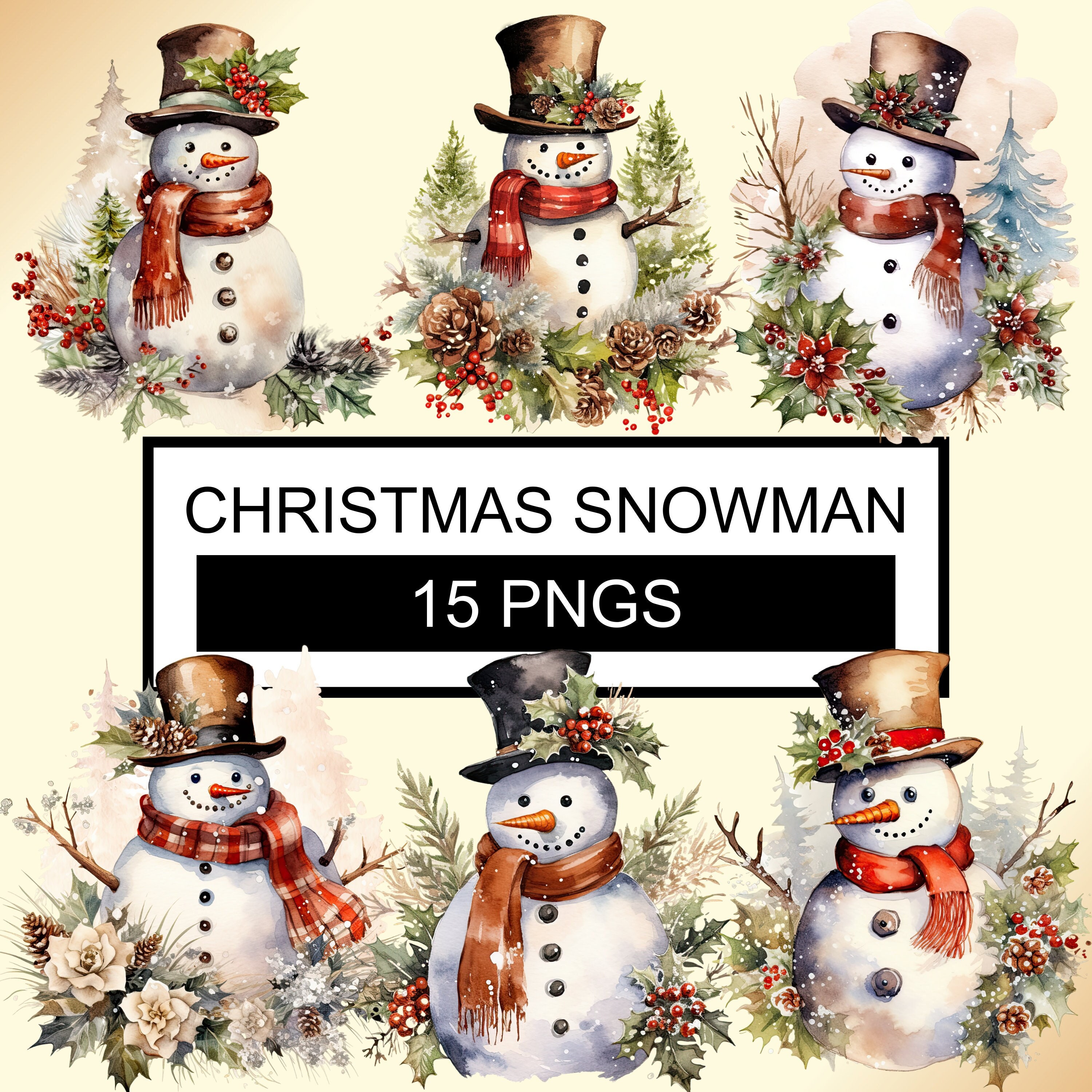 Watercolor Snowman Clipart, Christmas Snowman Clipart, Winter Holidays ...