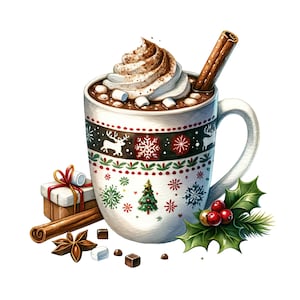 Watercolor Hot Chocolate Clipart, Hot Cocoa Clipart, Christmas Drink ...