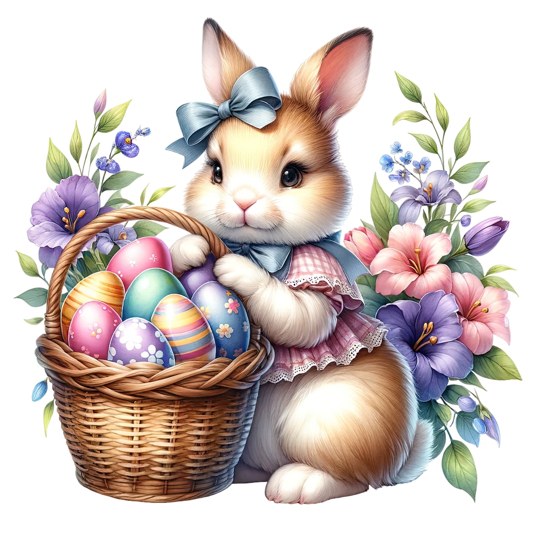 Watercolor Easter Bunny Clipart, Bunny Clipart, Floral Bunnies, Spring ...