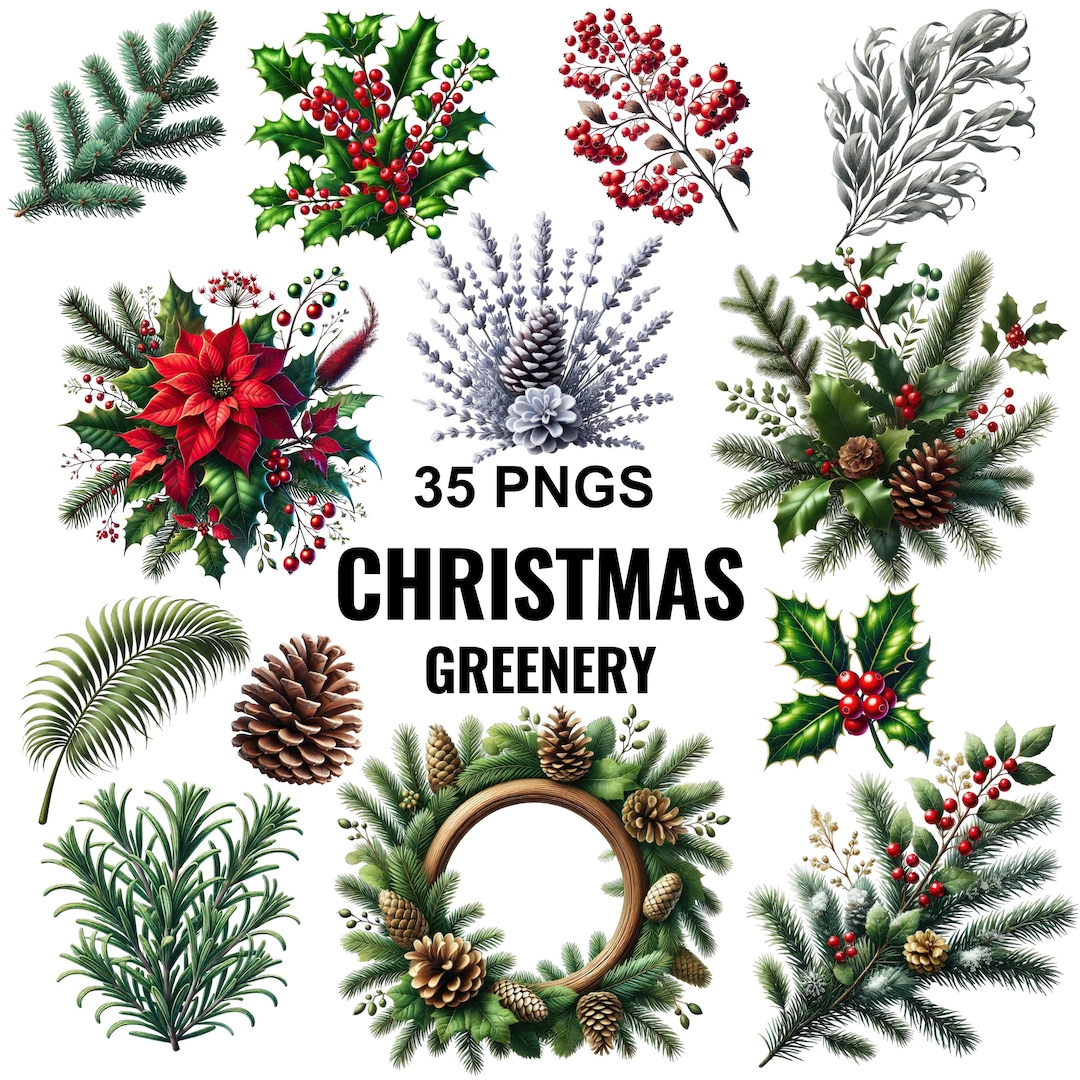 Christmas Greenery Clipart, Greenery Clipart, Winter Greenery ...