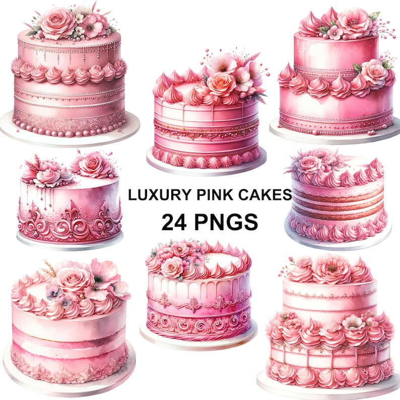 Luxury Pink Cakes Clipart, Pink Cake Clipart, Watercolor Luxury Pink ...