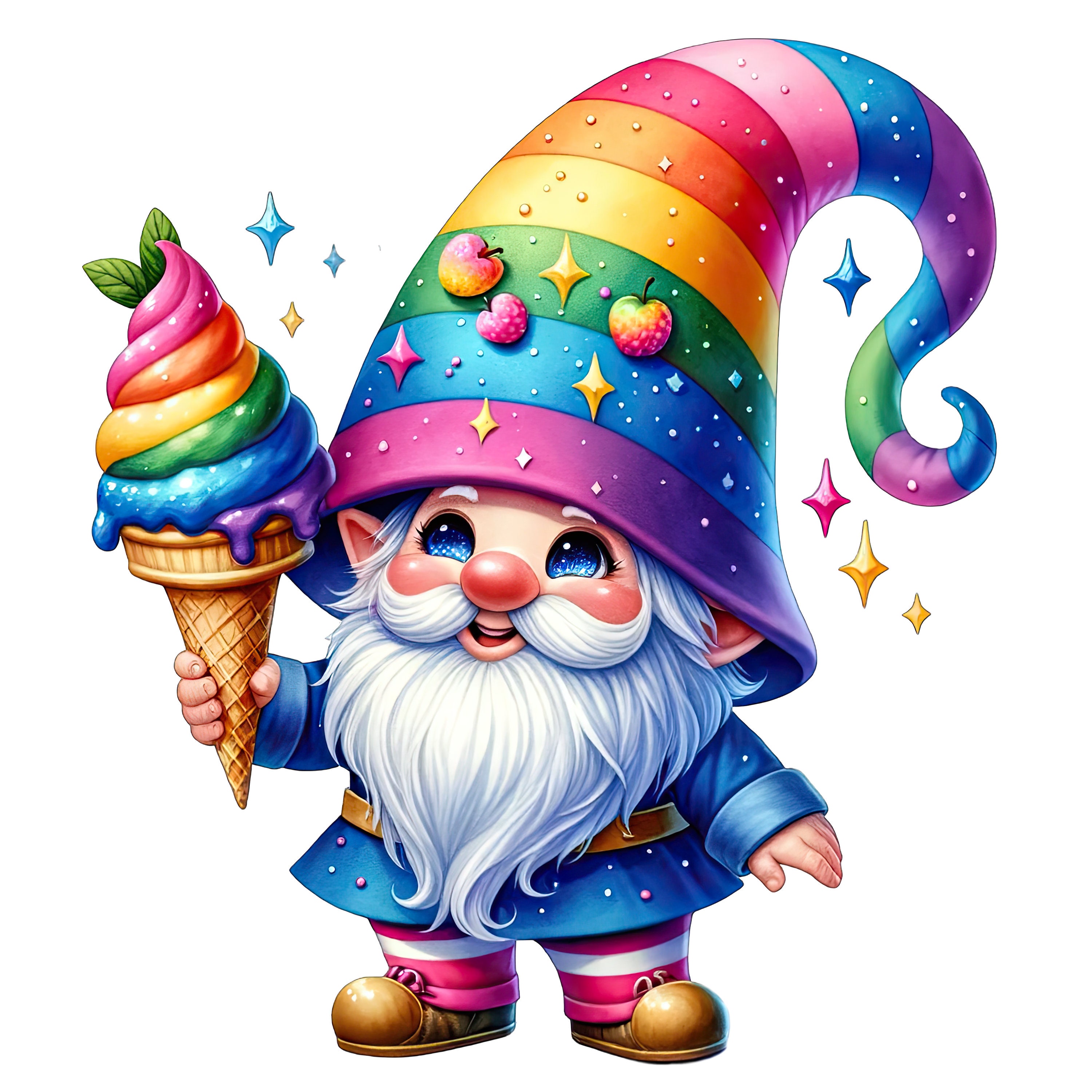 Watercolor Ice Cream Gnome Clipart, Gnome Ice Cream, Summer Gnome, Ice ...