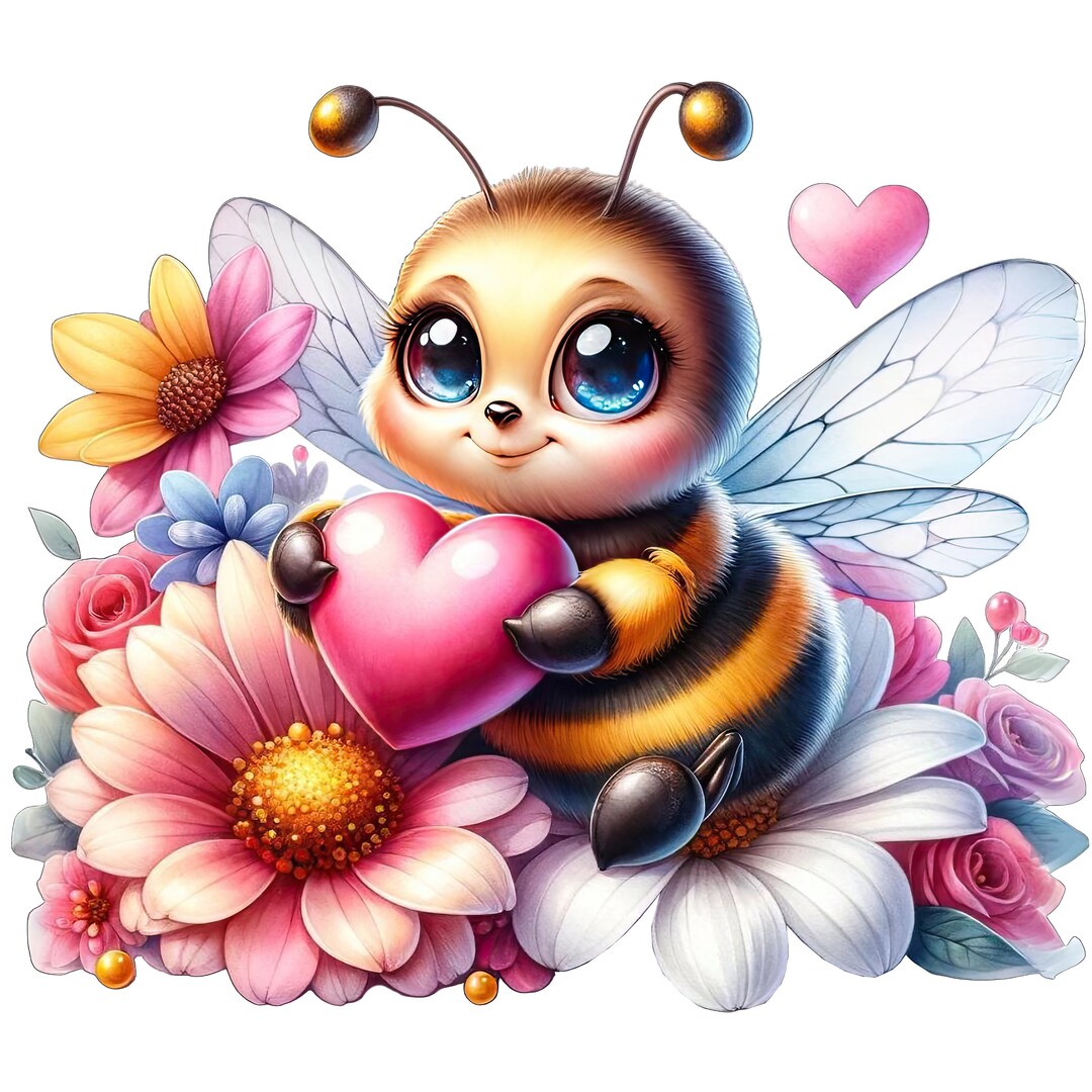 Watercolor Valentine Bee Clipart, Cute Bee Clipart, Baby Bee Png, Cute ...