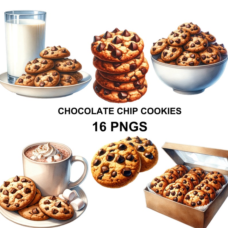 Watercolor Chocolate Chip Cookies Clipart: PNG Images (digital Download ...