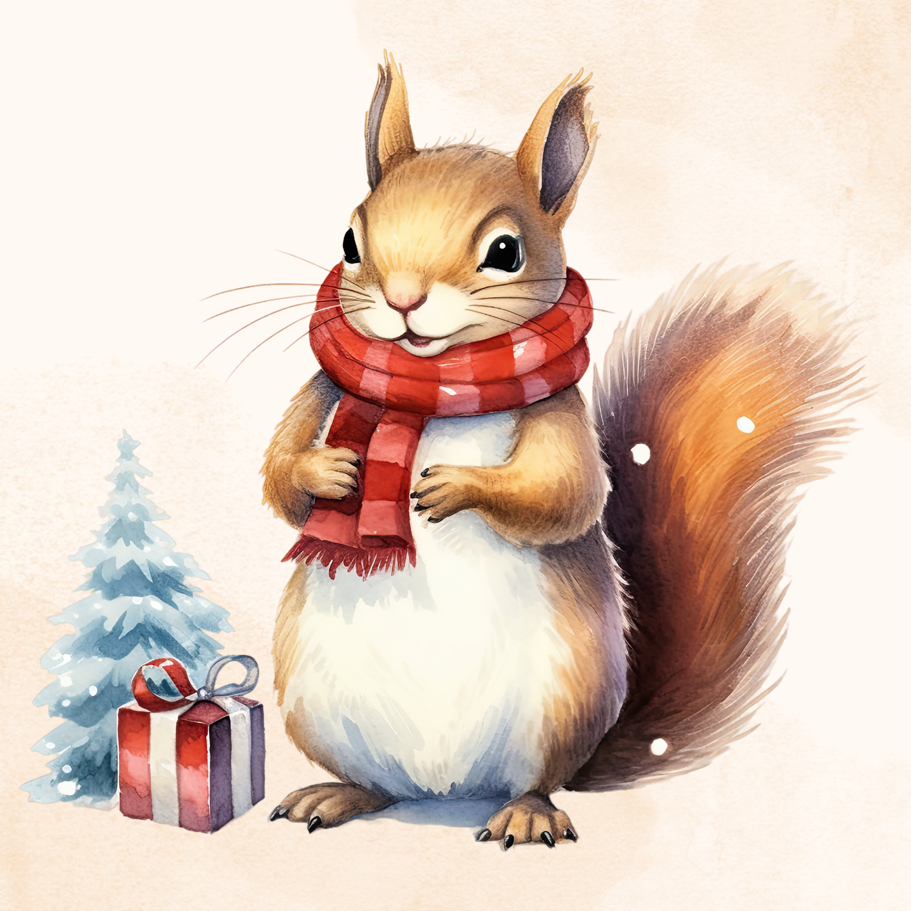 Christmas Squirrels Watercolor Clipart, Squirrel PNG, Christmas Animals ...