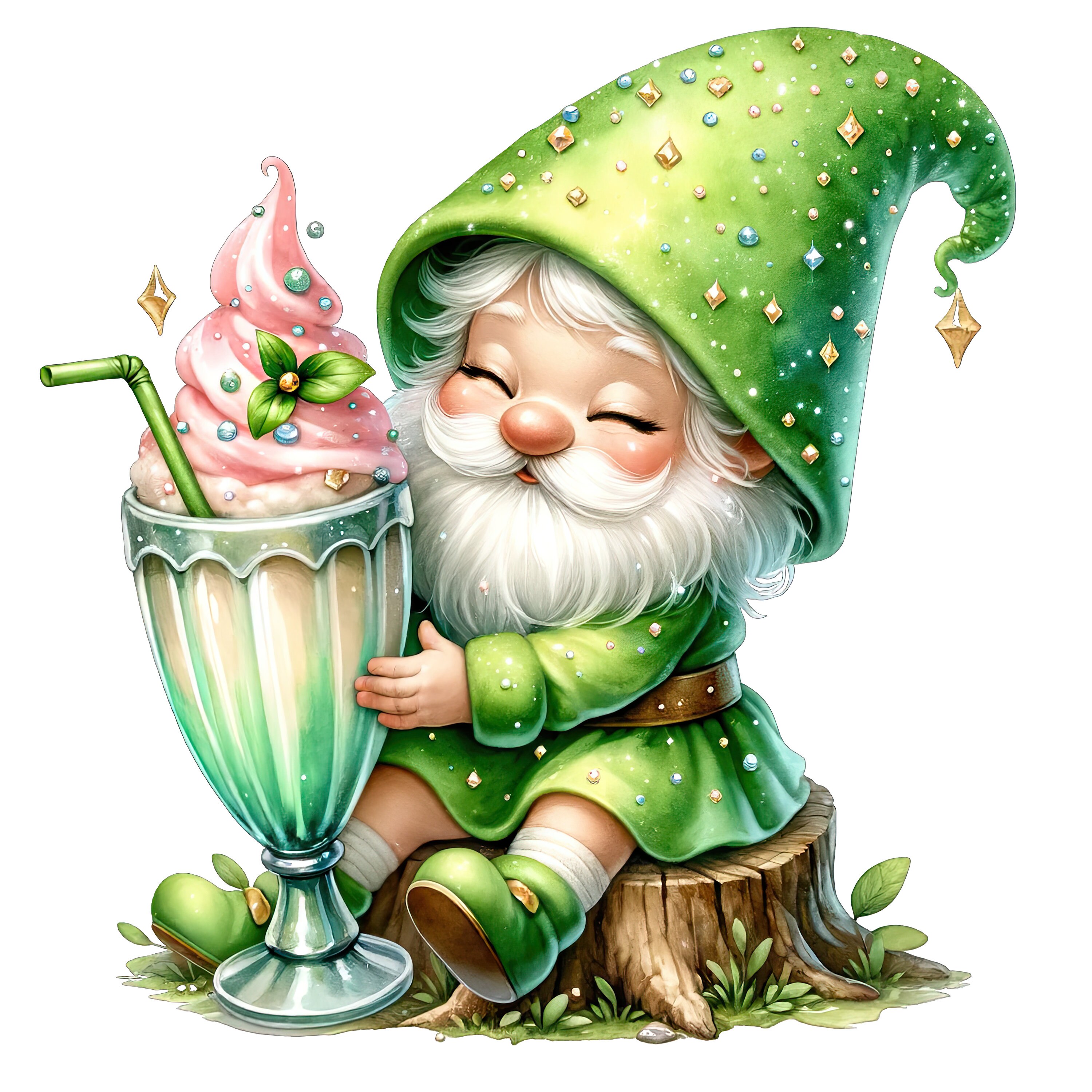 Ice Cream Gnome Clipart, Watercolor Ice Cream, Cute Gnome Clipart, Ice ...
