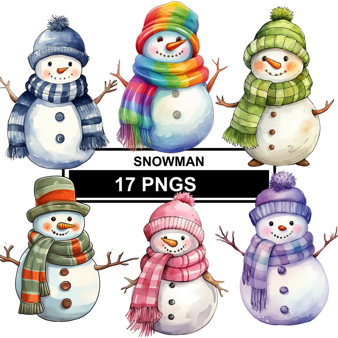 Watercolor Snowman Clipart: Holiday PNG Images (digital Download) - Etsy