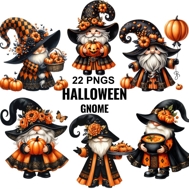 Halloween Gnome Clipart, Halloween Gnome, Boo Gnomes, Spooky Gnomes ...