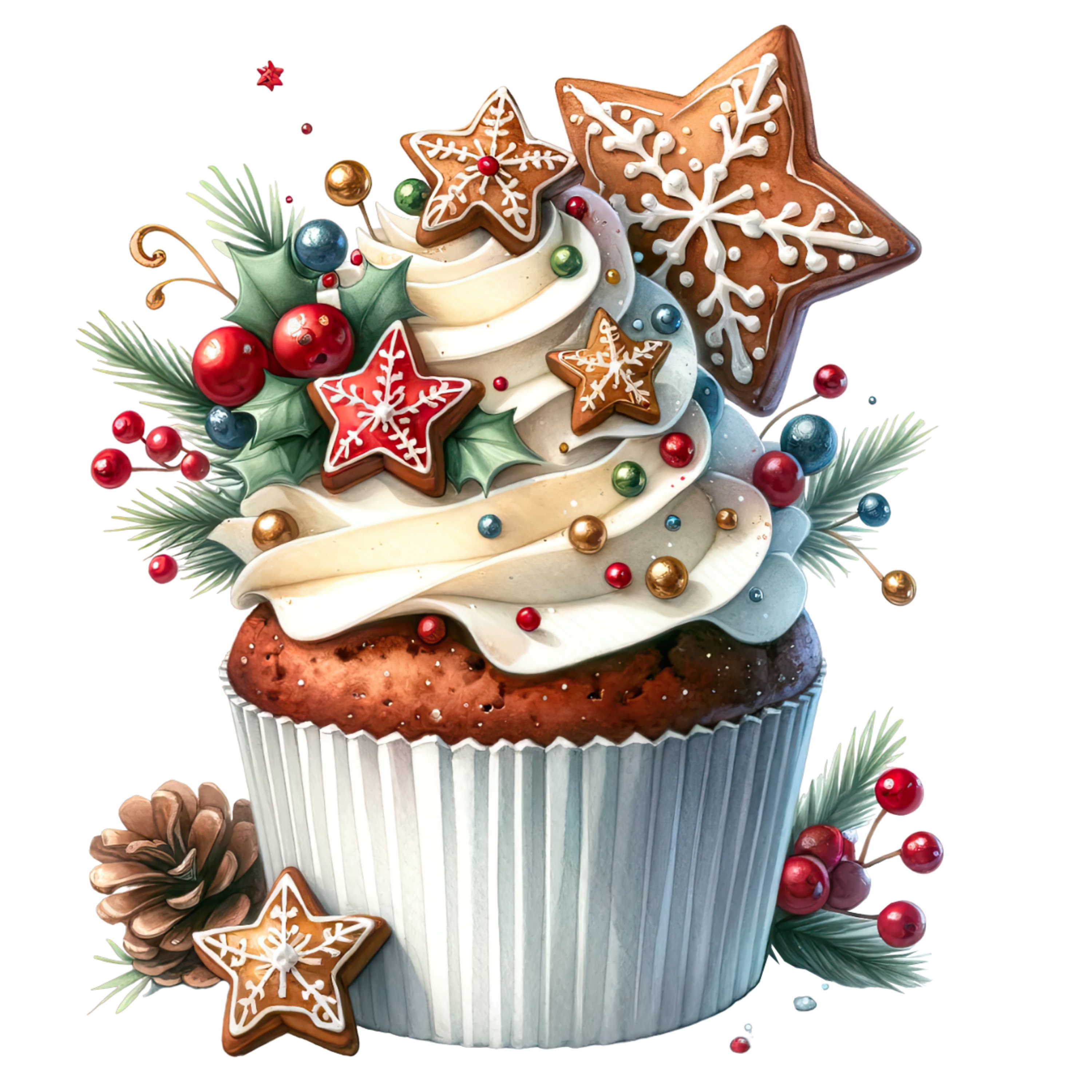 Watercolor Christmas Cupcakes Clipart, Festive Food Clipart, Christmas ...