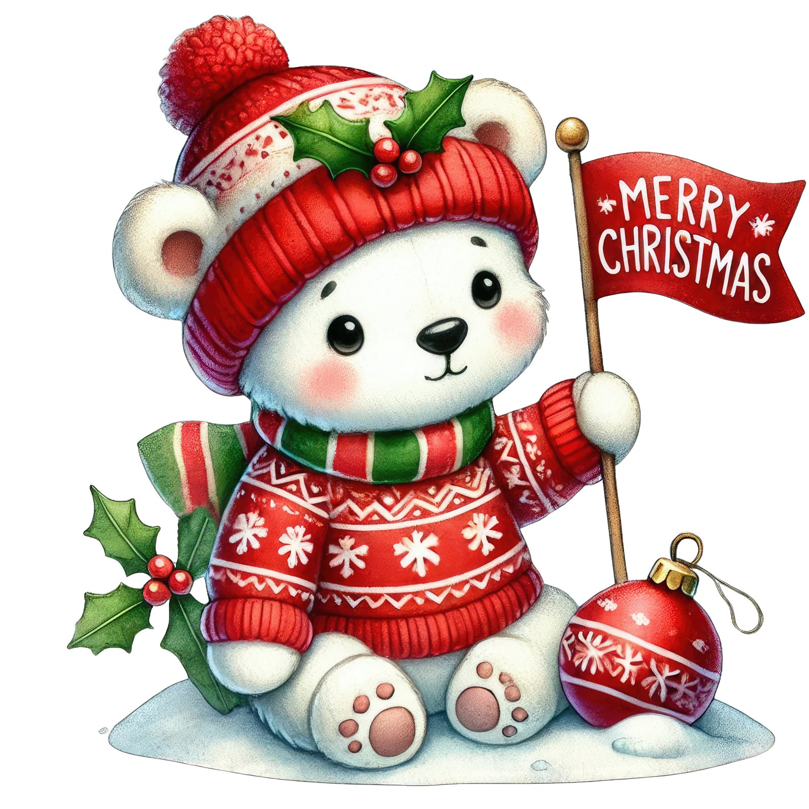 Christmas Polar Bear Clipart Bundle, Christmas Bear Png, Cute Bear Png ...