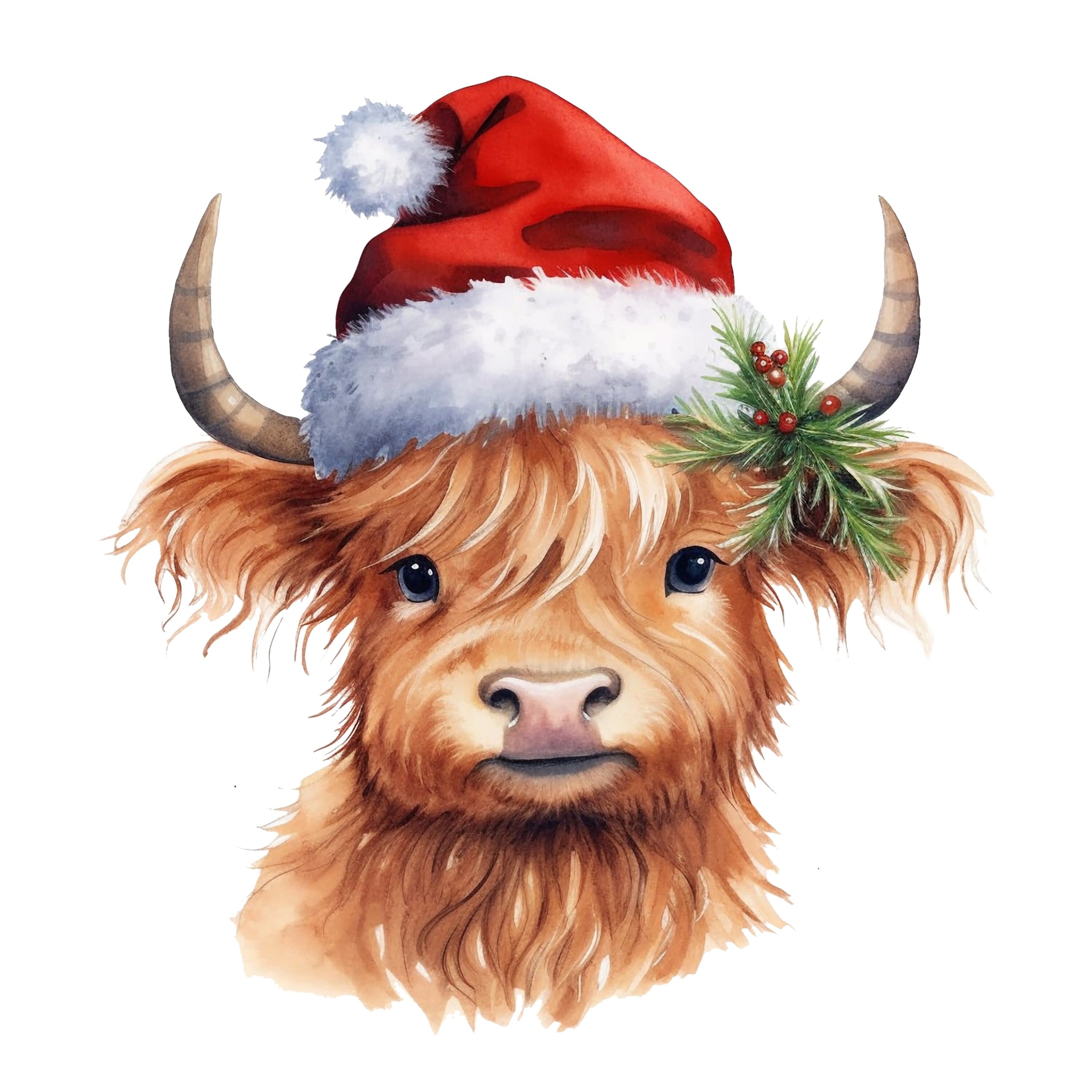 Watercolor Christmas Highland Cow PNG Clipart, Holiday Highland Cow ...