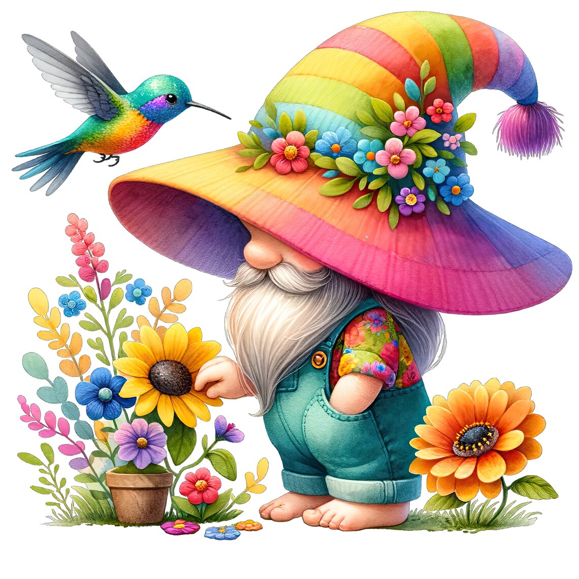 Bird Gnome Clipart, Gnomes With Bird, Garden Gnome, Gnomes and Bird ...