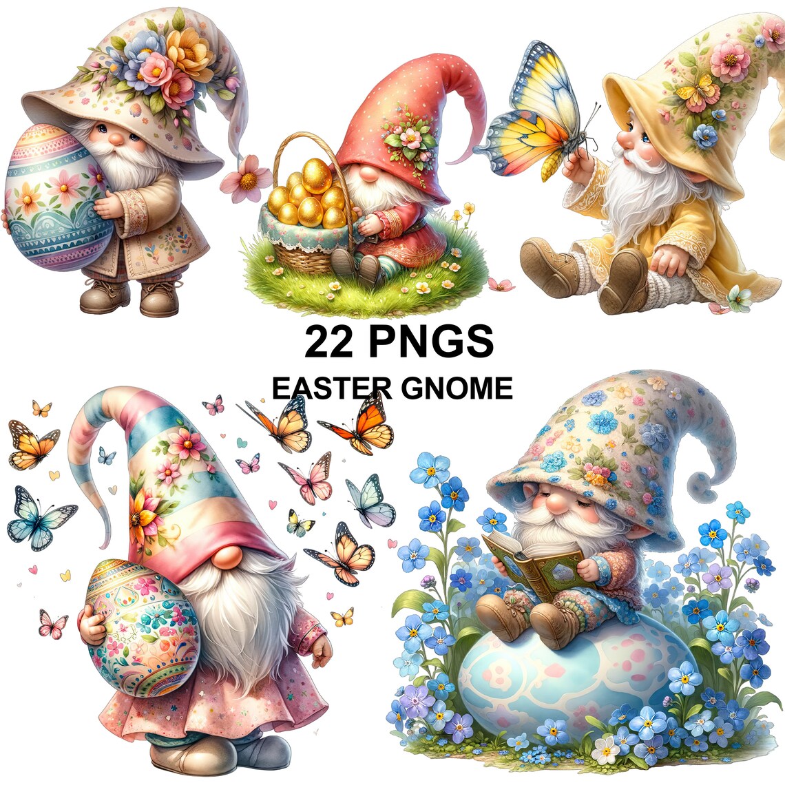 Watercolor Easter Gnome Clipart Bundle, Easter Gnome Clipart, Gnome ...