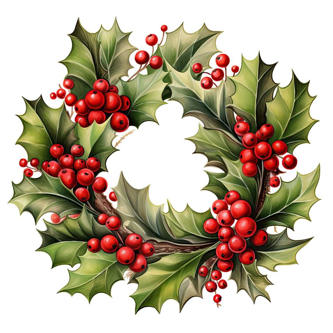 Watercolor Christmas Holly Wreath Clipart (digital Download) - Etsy