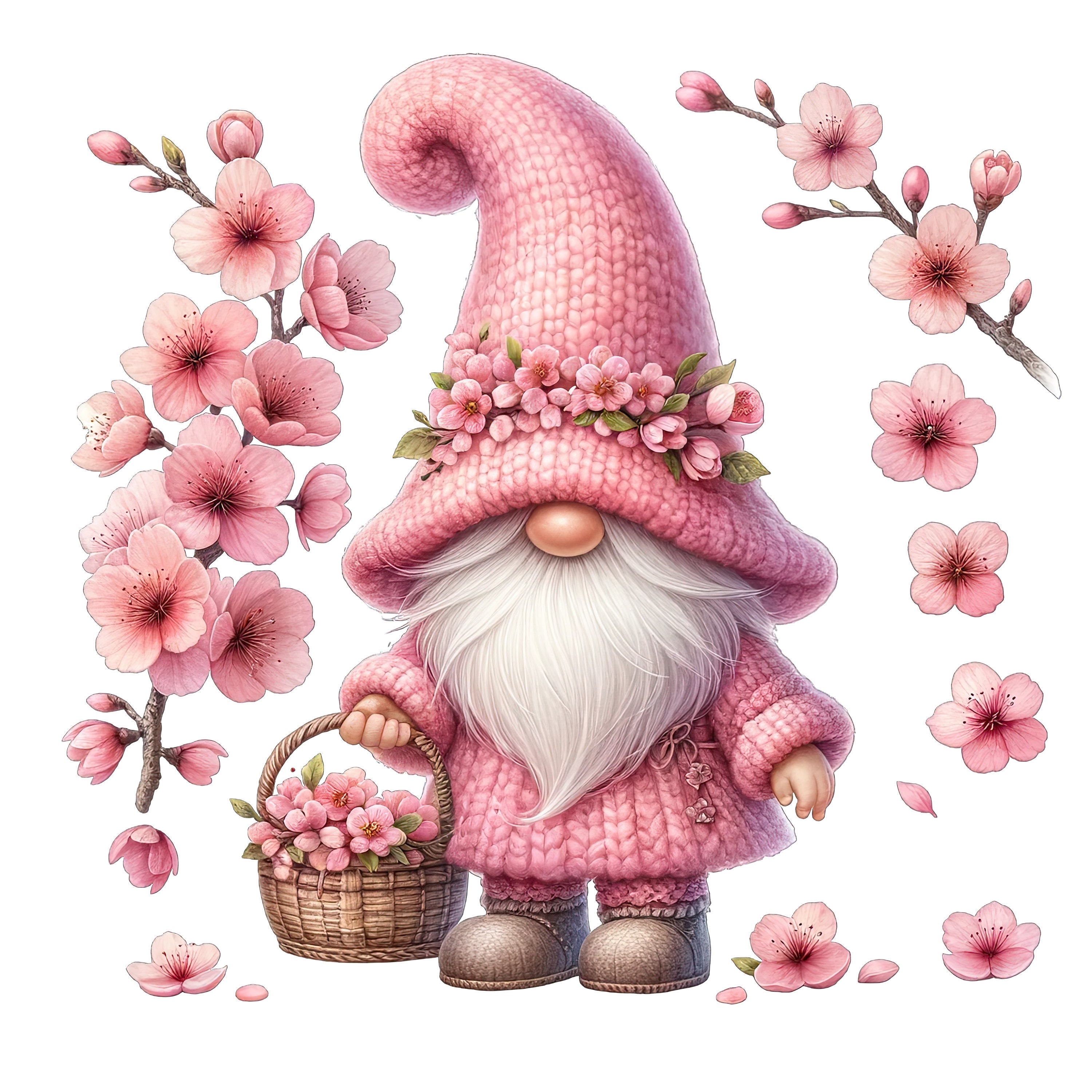 Cherry Blossom Gnome Clipart, Spring Gnome Clipart, Cute Cherry Blossom ...