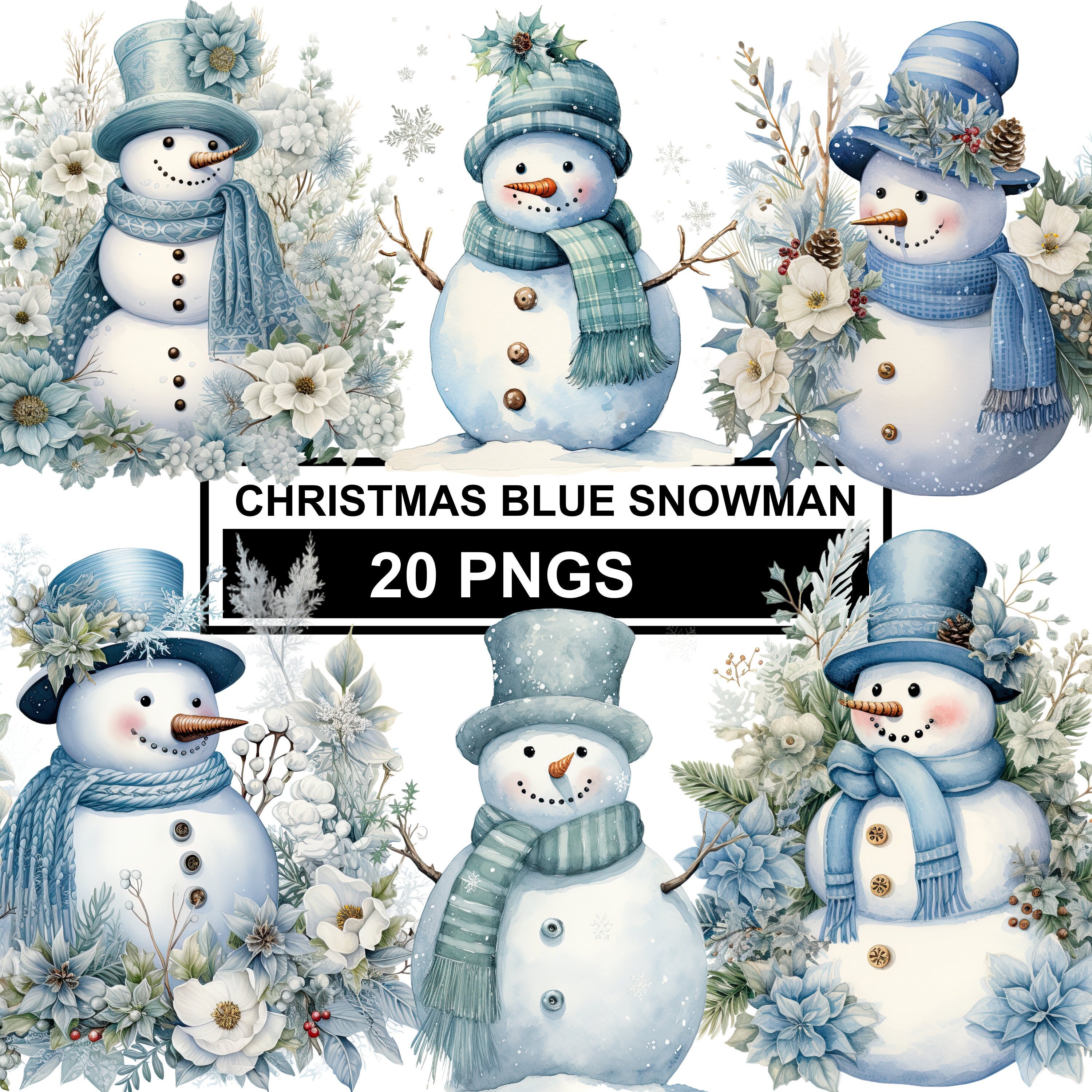 Watercolor Blue Snowman Clipart, Snowman Clipart, Watercolor Snowman ...